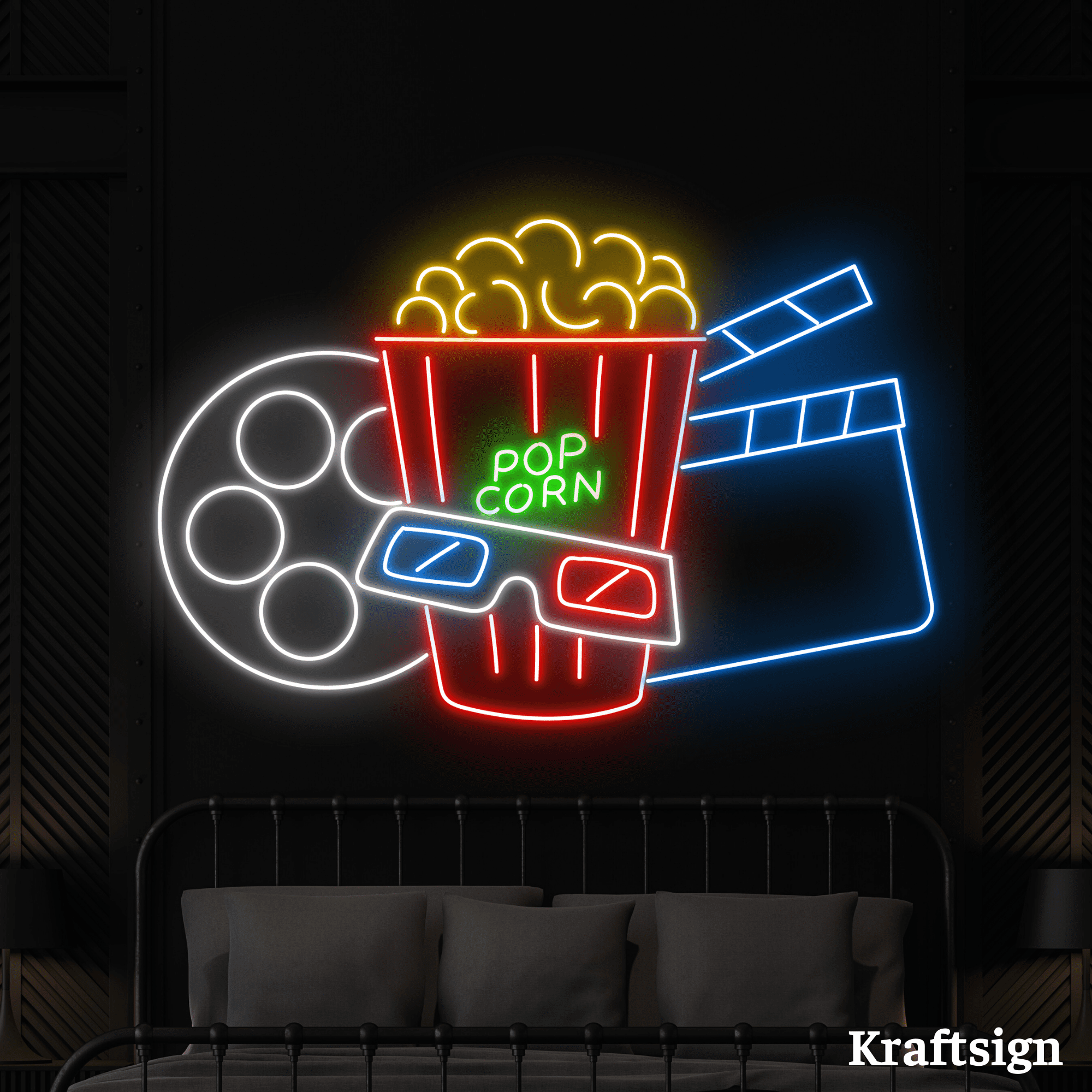 Craftnamesign Popcorn Neon Signs, Cinema LED Signs, Movie Room Decor ...