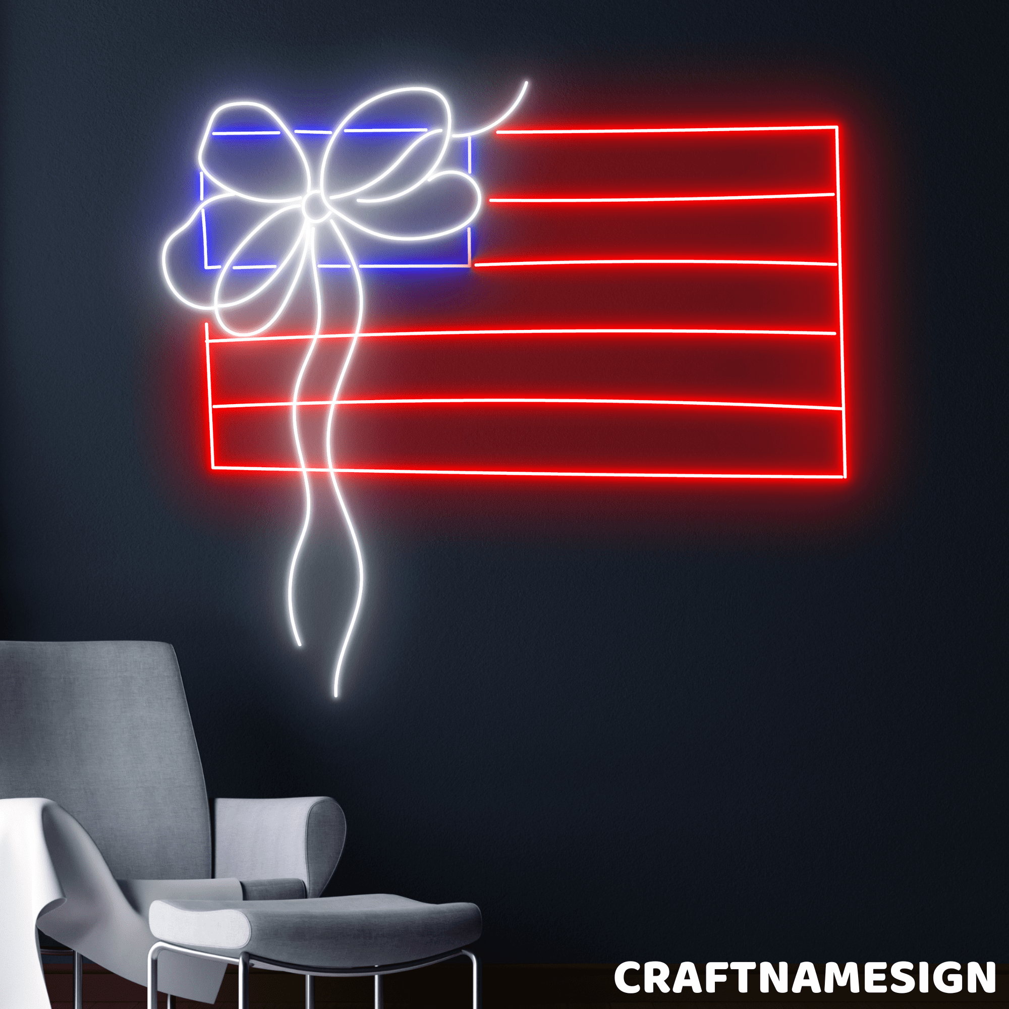 Craftnamesign Preppy American Neon Sign, 4th Of July Flag Wall Art, USA ...