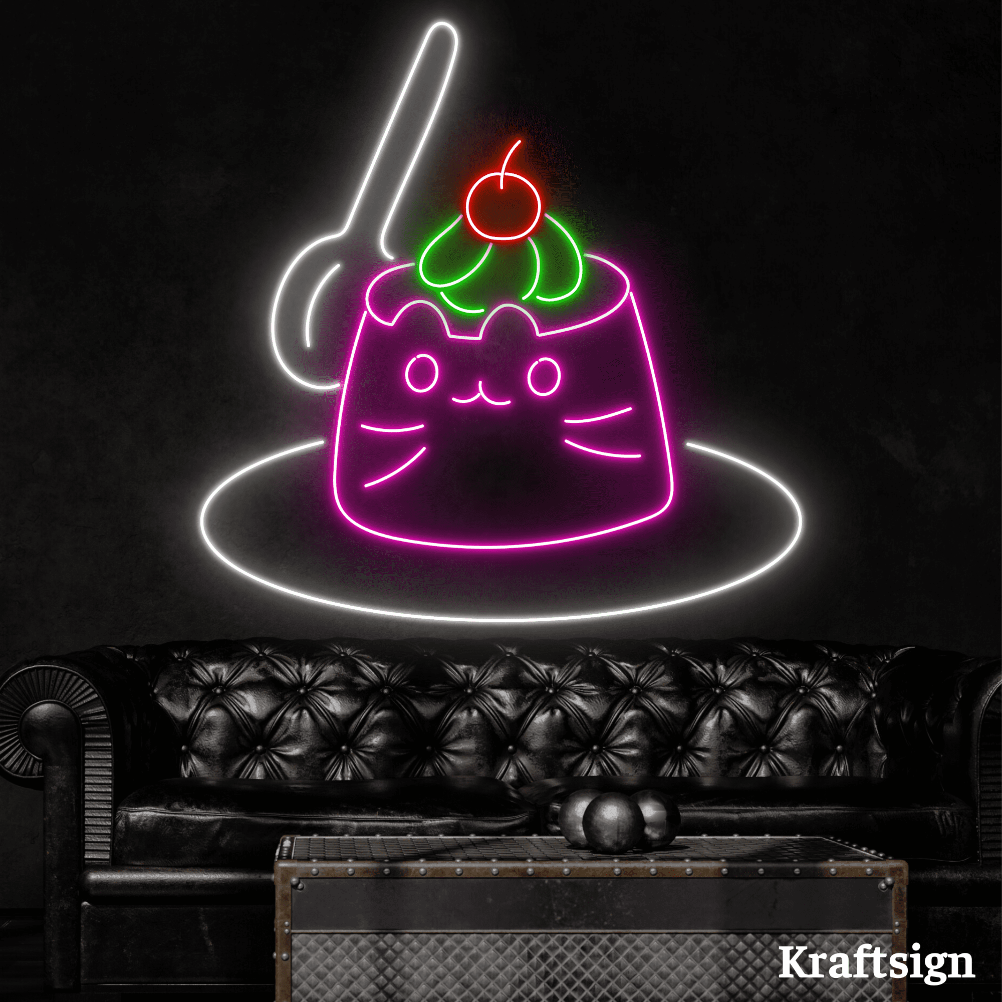 Craftnamesign Pudding Cat Neon Sign, Dessert Shop Decor, Coffee Wall ...