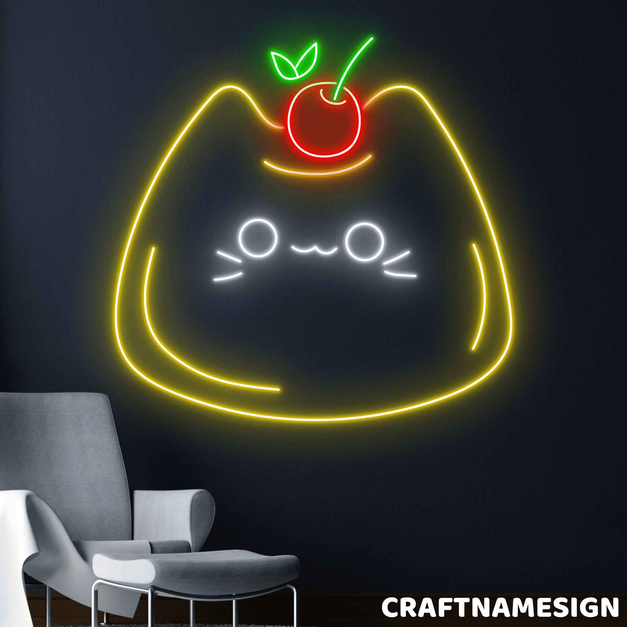 Craftnamesign Pudding Cat Neon Sign, Dessert Wall Art, Kitchen Wall ...