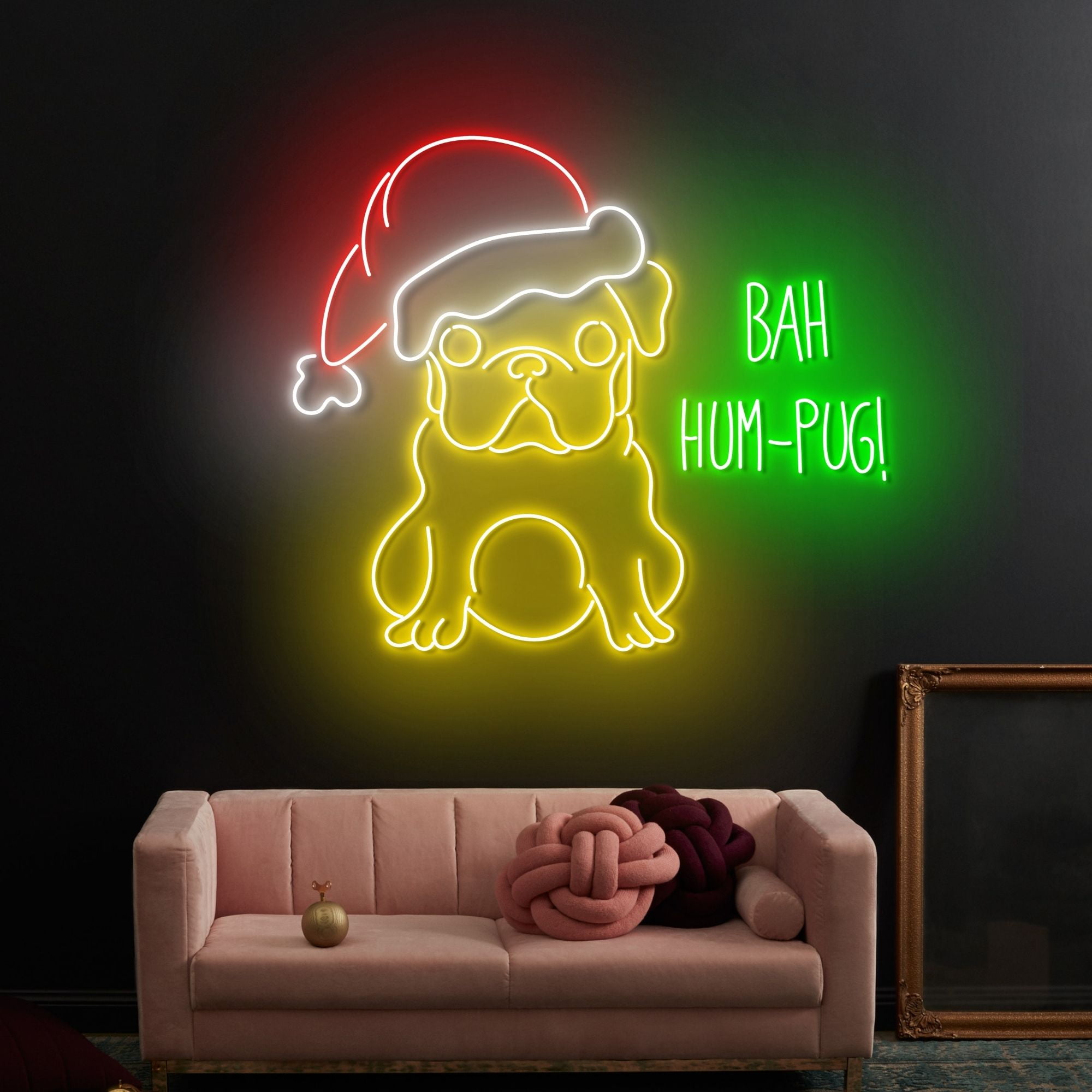 Craftnamesign Pug Christmas Hat Neon Light, Pug Dog Christmas LED Sign ...