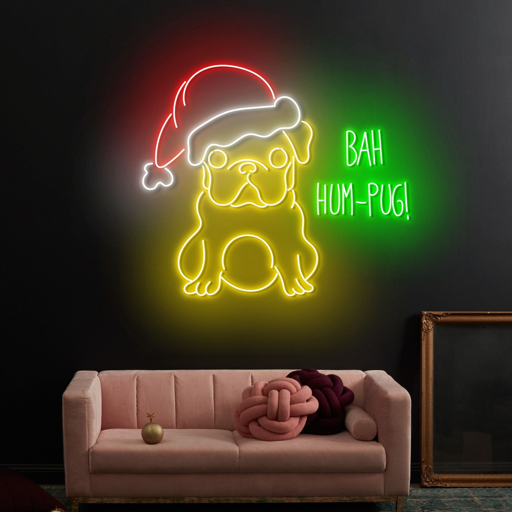 Craftnamesign Pug Dog Christmas Neon Sign, Pug Santa Hat Wall Art, Pug ...