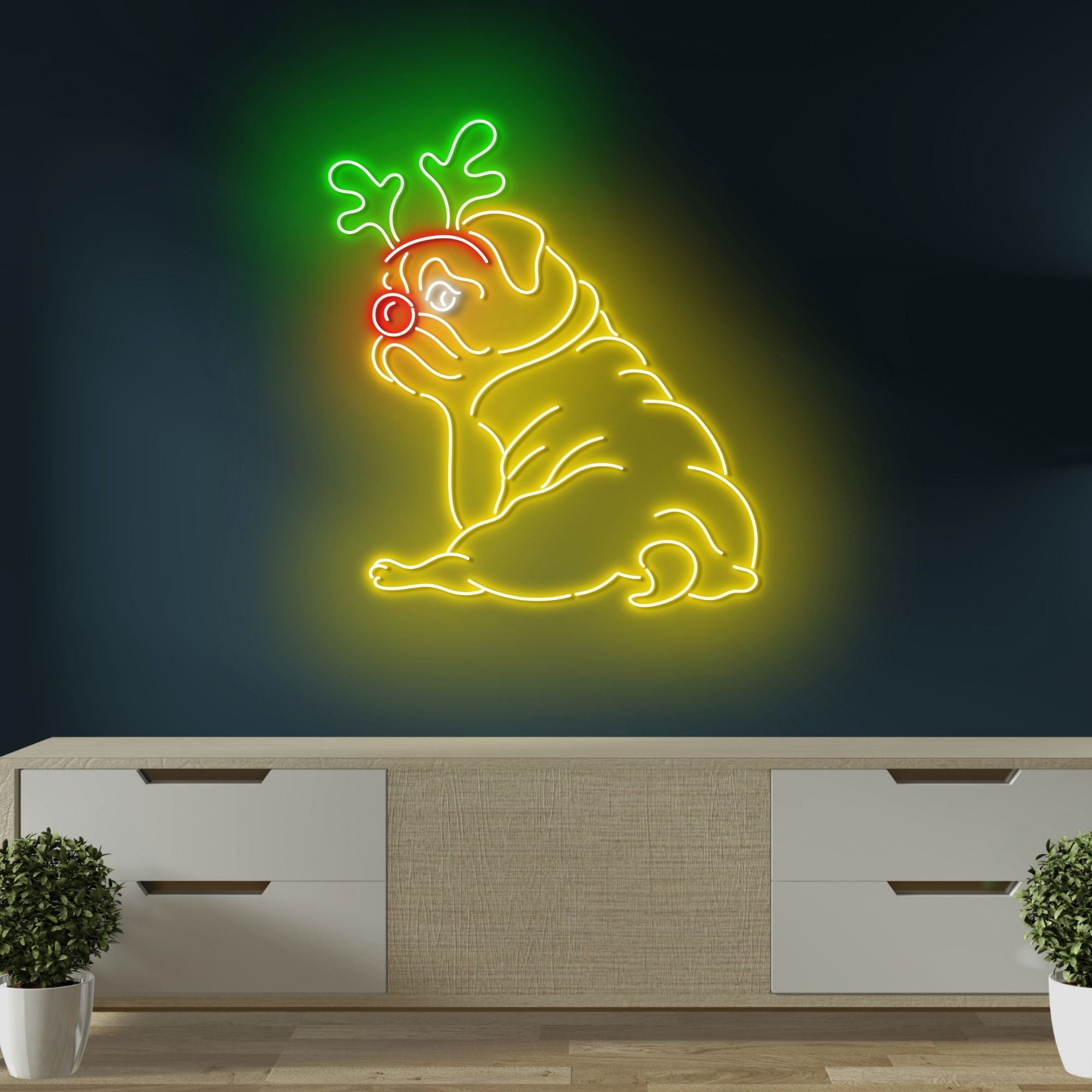 Craftnamesign Pug Dog Neon Light, Christmas Wall Art, Pet Shop Wall ...