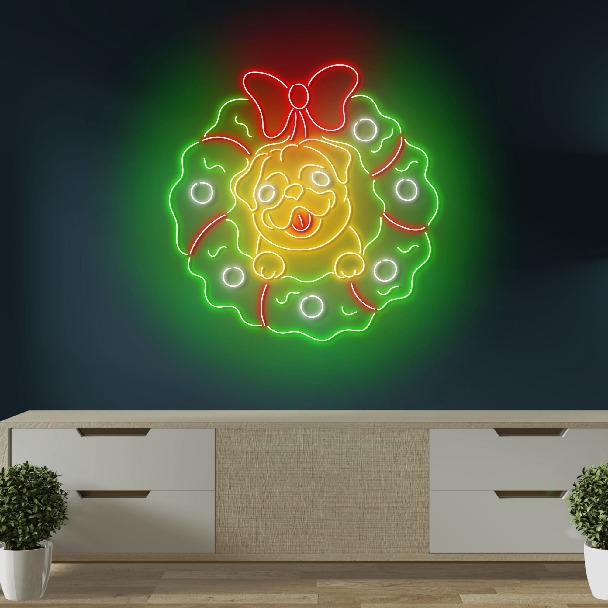 Craftnamesign Pug Dog Xmas LED Neon Sign, Christmas Wall Art, Pet Shop ...