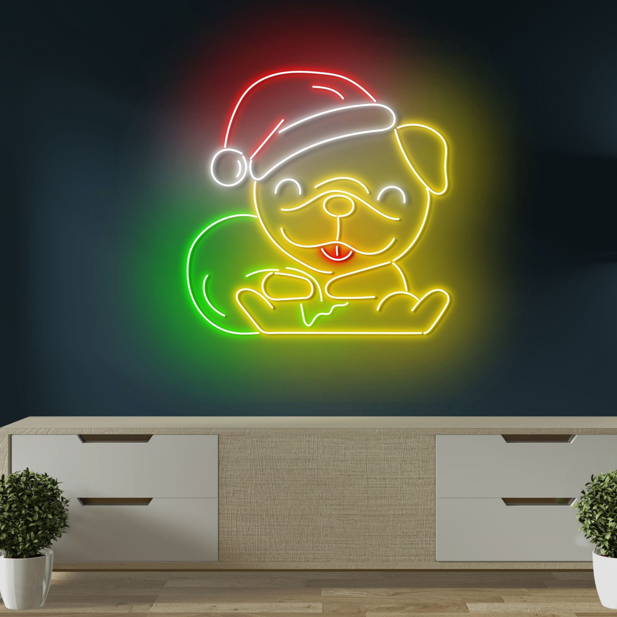 Craftnamesign Pug Dog Xmas Neon Light Signs, Pug Dog Wall Decor, Pet ...