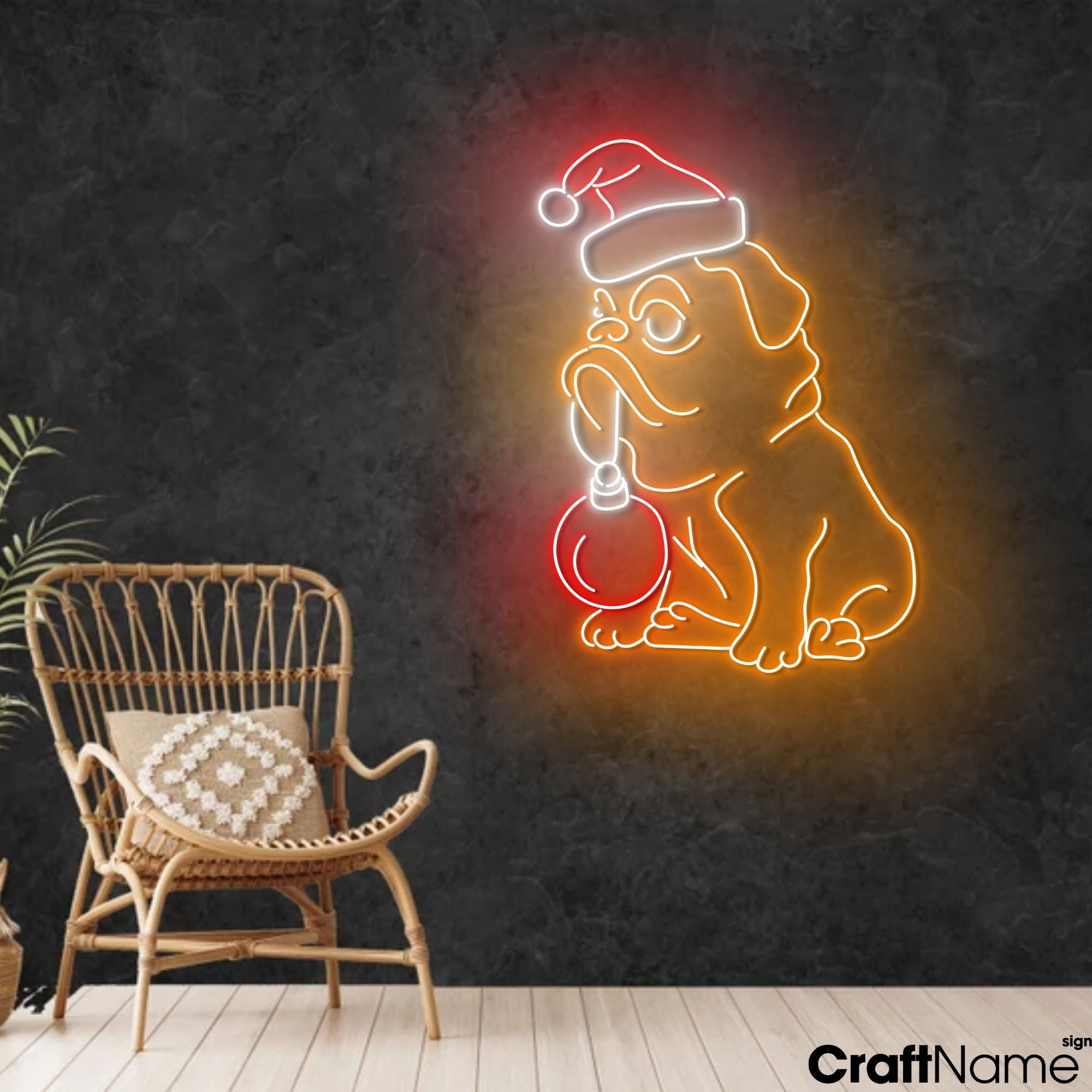 Craftnamesign Pug Dog Xmas Neon Light Up Wall Art For Pet Shop Christmas Decor - Walmart.com