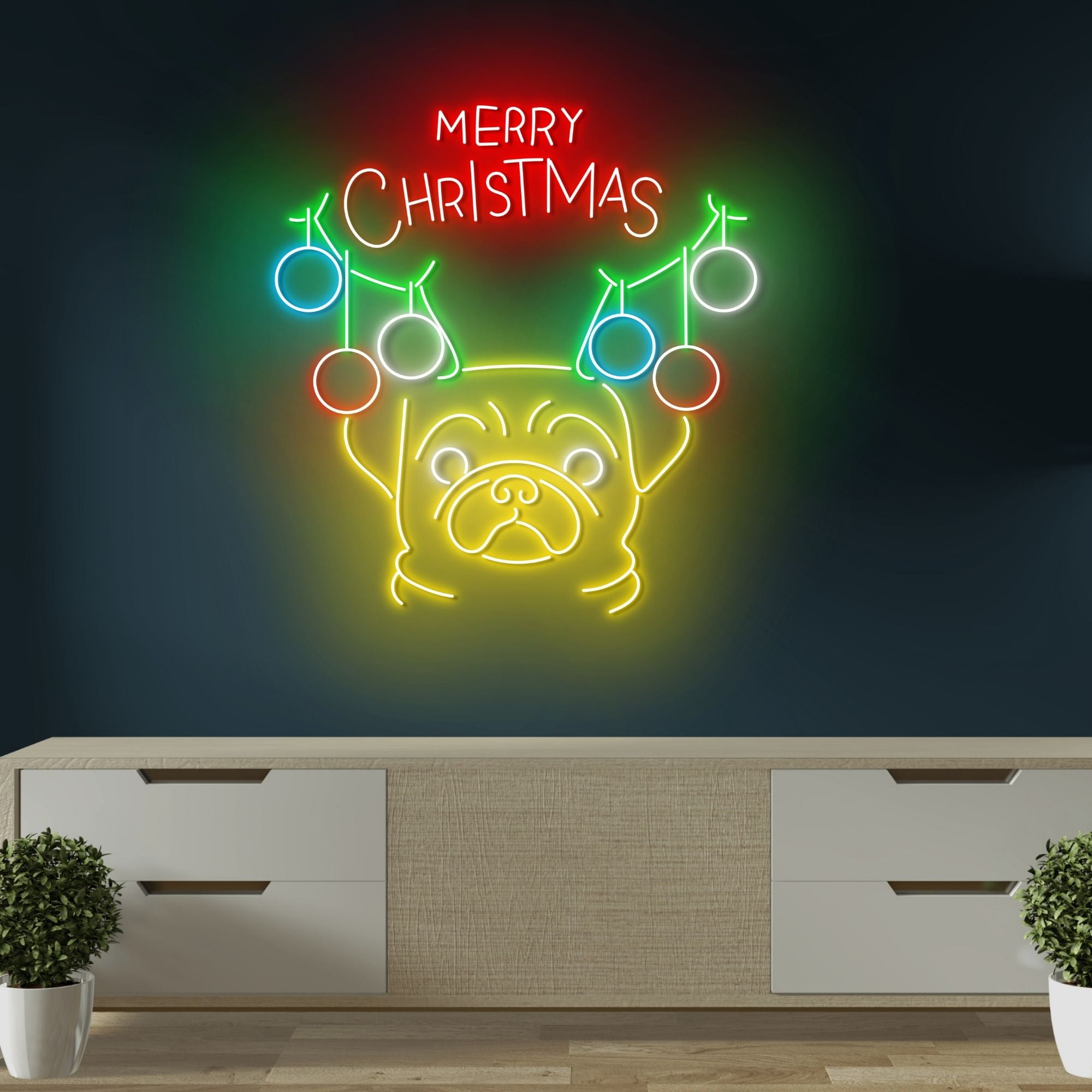 Craftnamesign Pug Merry Christmas Neon Light, Pug Dog LED Sign Decor ...