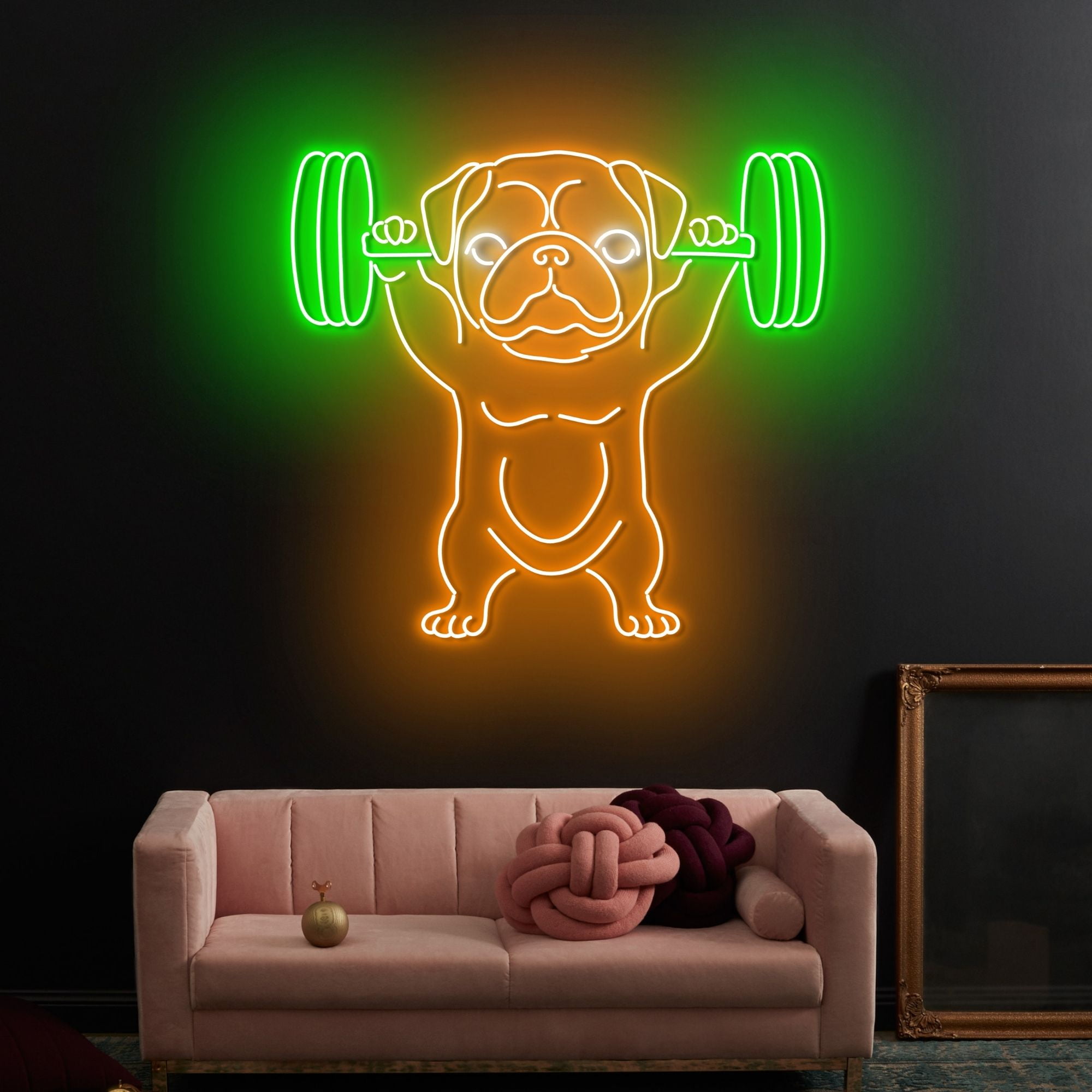 Craftnamesign Pug Weightlifting Sign Wall Art, Pug Gym Led Light ...