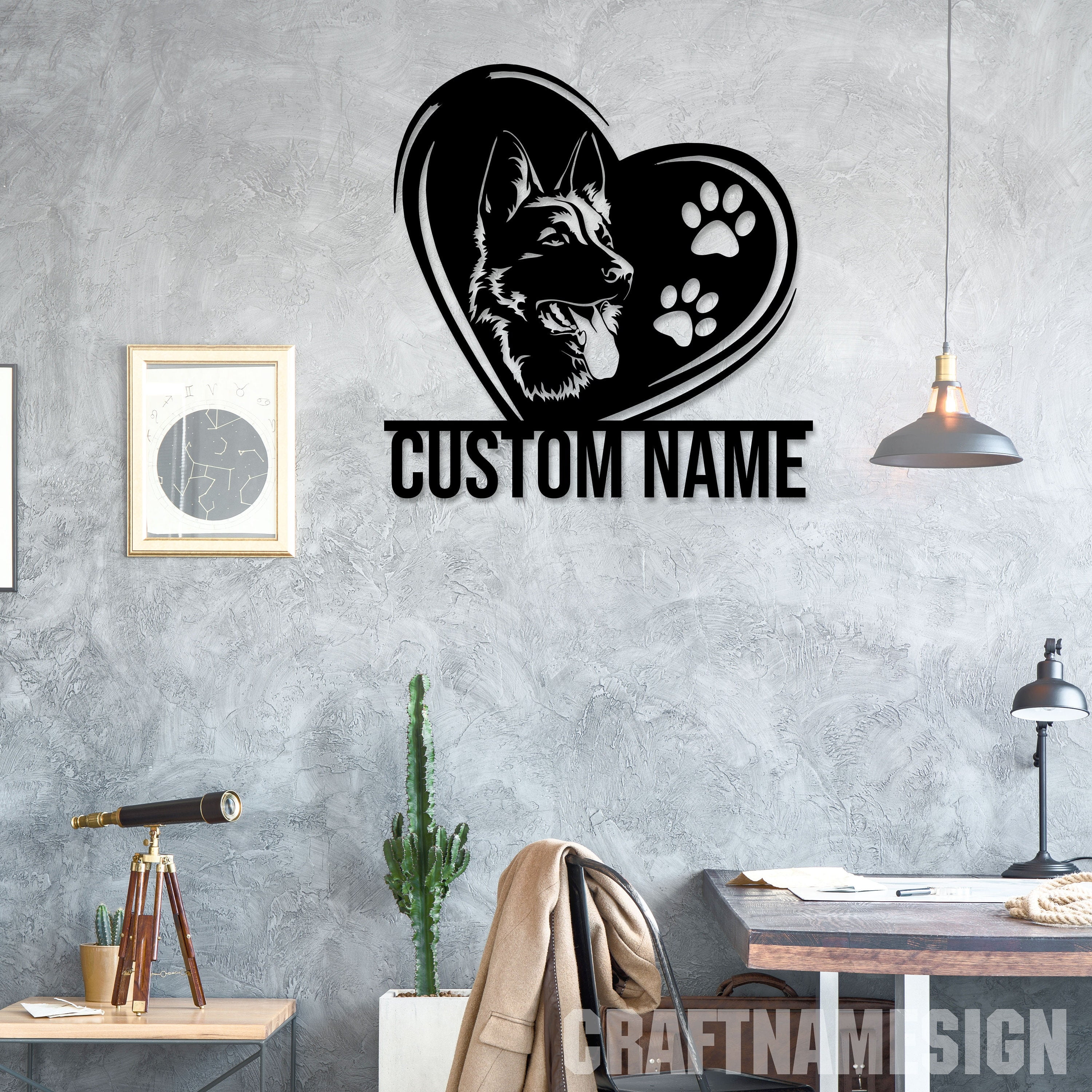 Craftnamesign Custom GSD German Shepherd Metal Wall Art LED Light ...