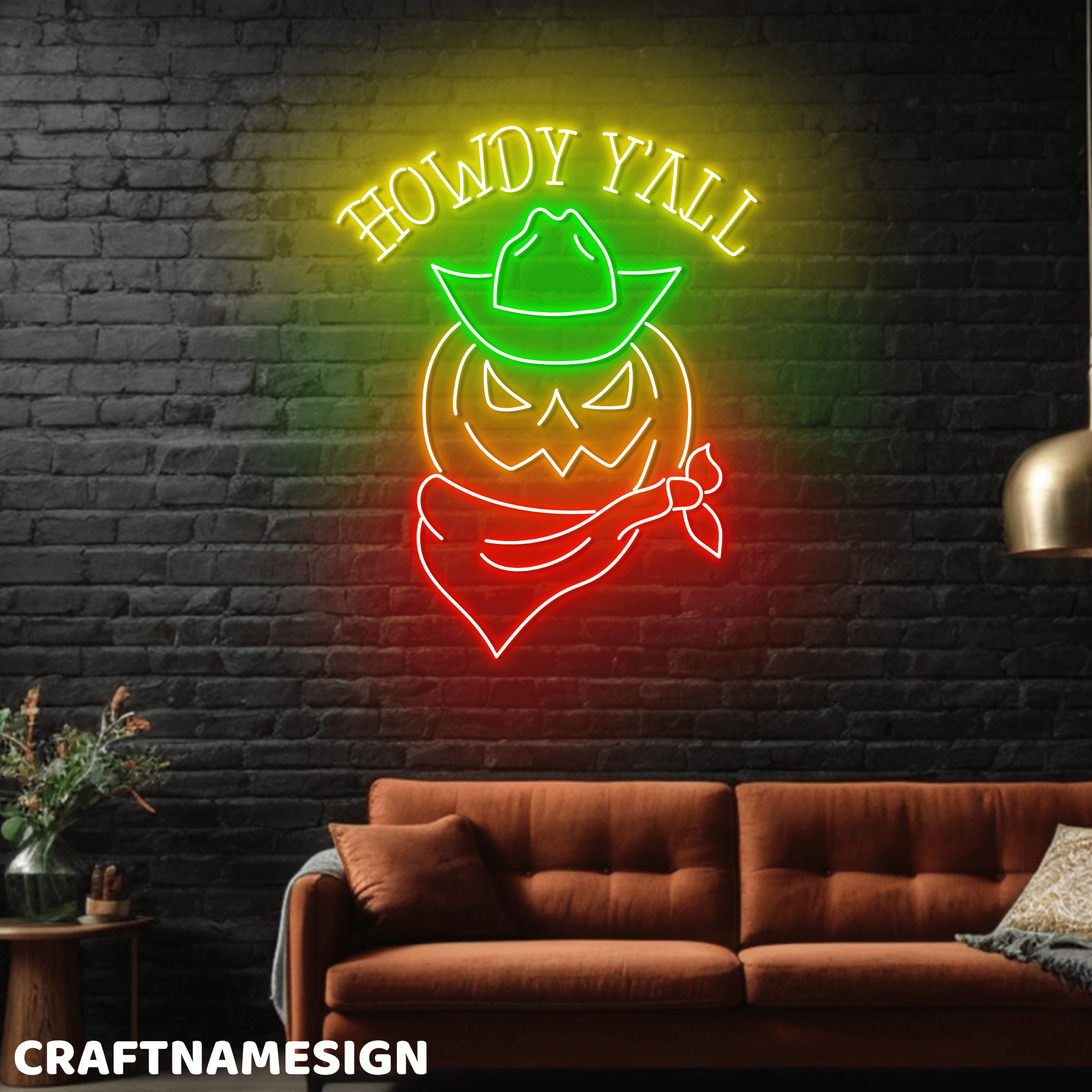Craftnamesign Pumpkin Howdy Y'all Neon Light For Bar Wall Sign ...