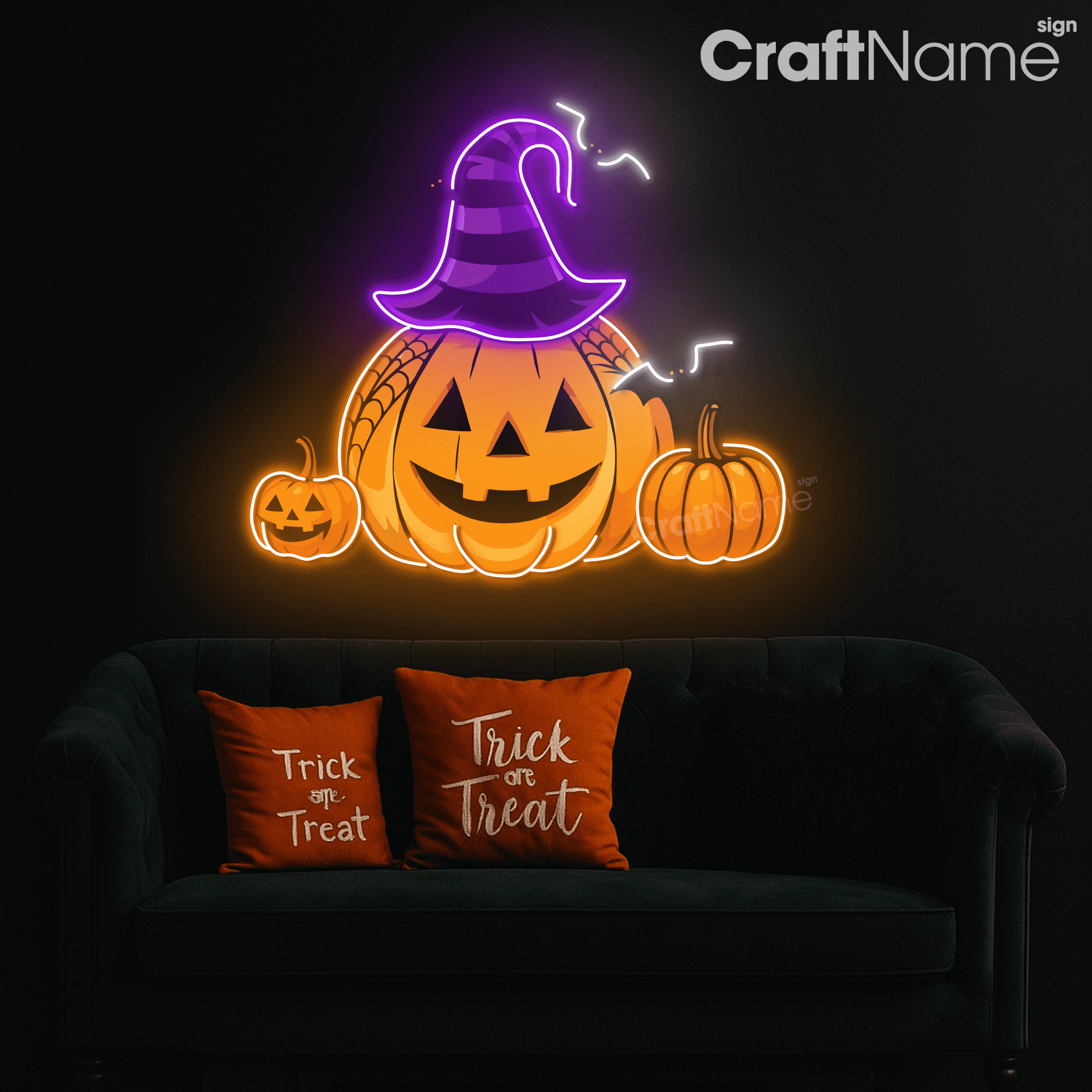 Craftnamesign Pumpkin Neon Sign for Halloween Decor, Spooky Home Room ...
