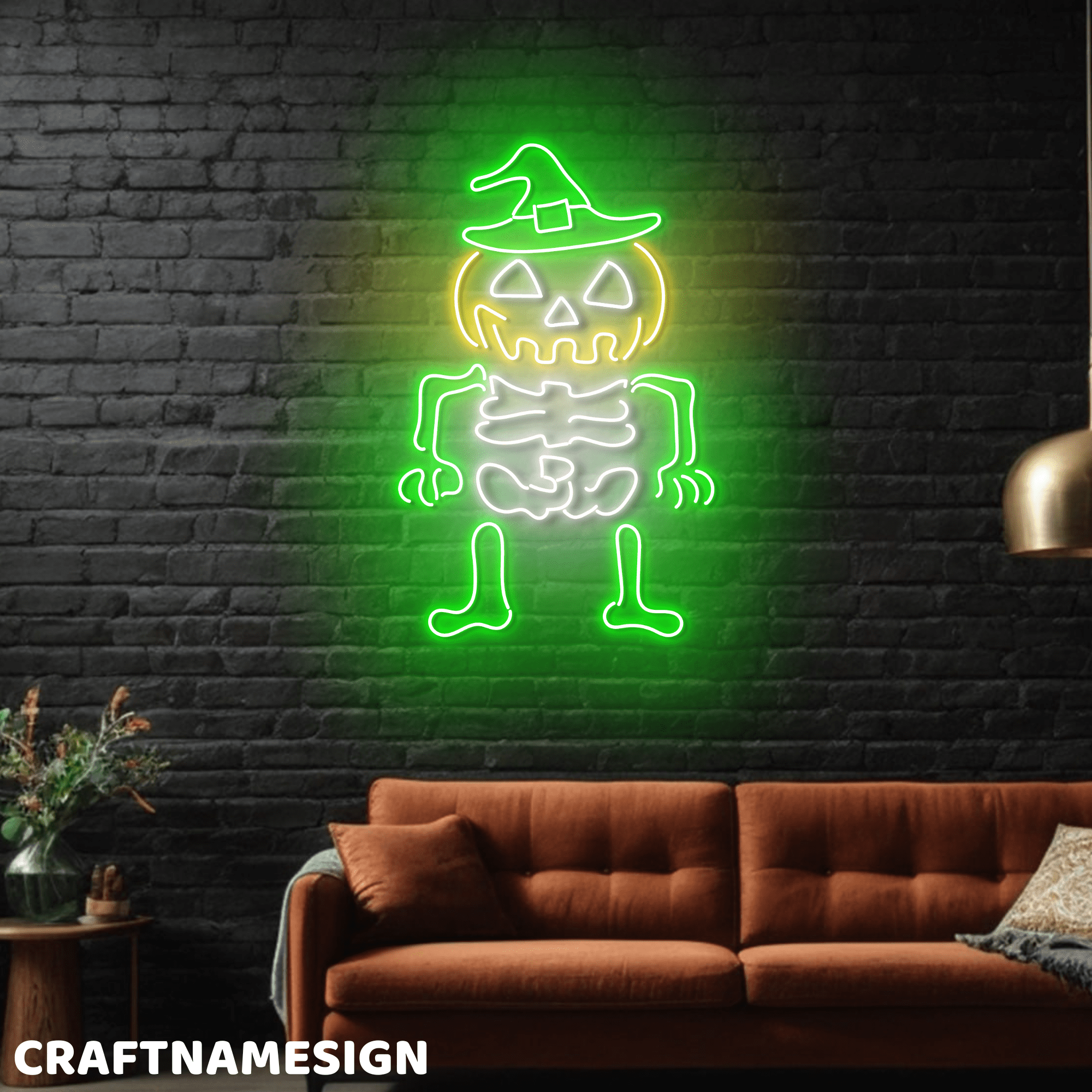 Craftnamesign Pumpkin Skeleton Neon Light Art For Halloween Holiday ...