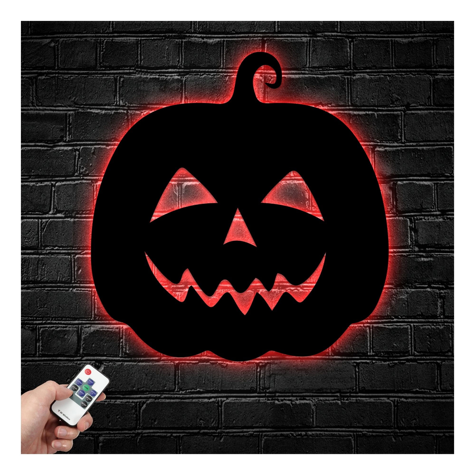 Craftnamesign Pumpkin Smile Metal Wall Art LED Light, Halloween Sign ...