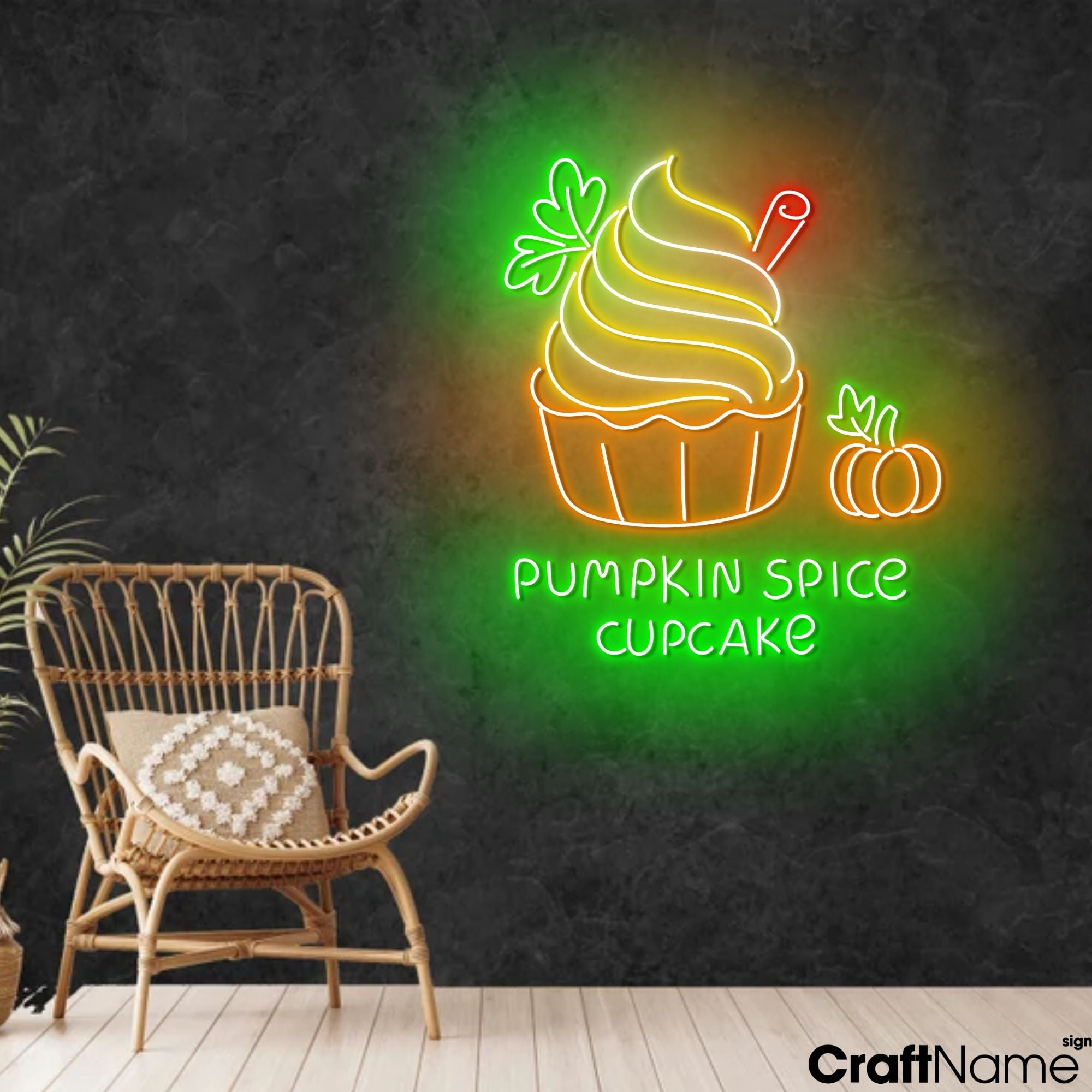 Craftnamesign Pumpkin Spice Cupcake LED Sign, Cake Shop Wall Art ...