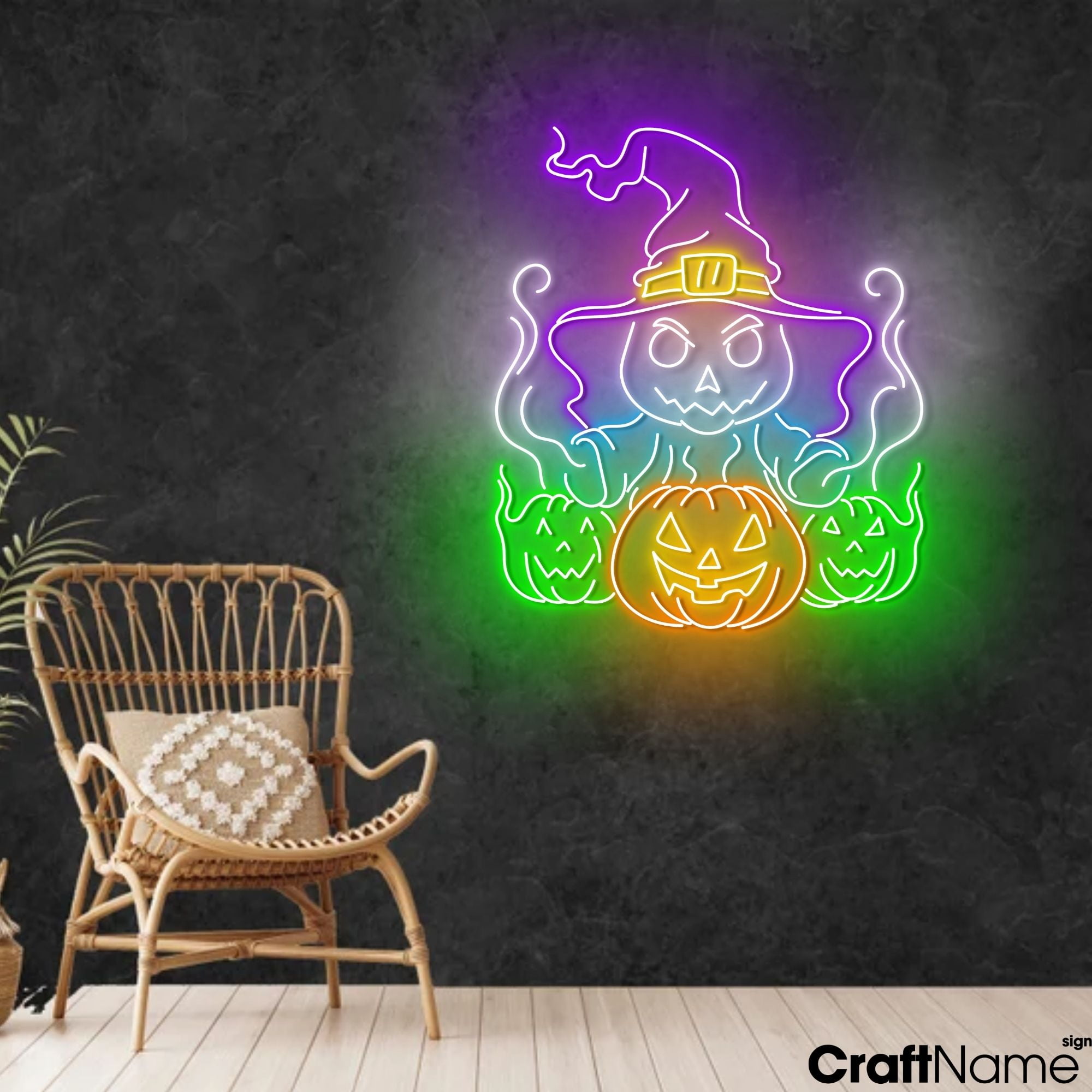 Craftnamesign Pumpkin Witch Neon Light Sign For Spooky Halloween Night ...