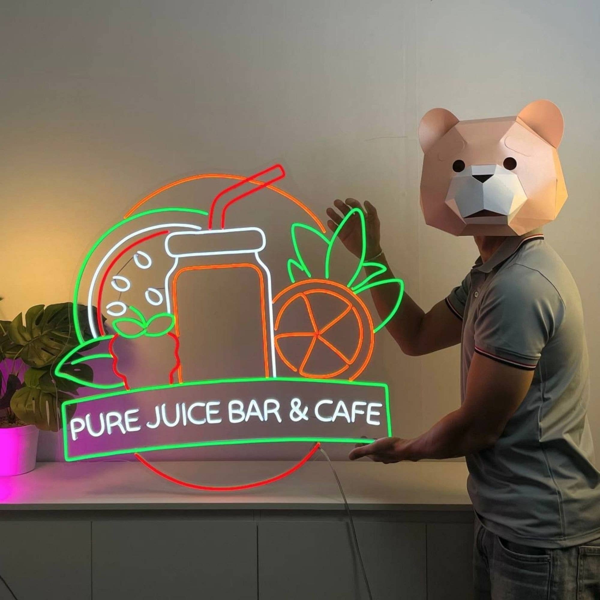 Craftnamesign Pure Juice Bar & Cafe Neon Light Wall Art, Fruit Juice ...