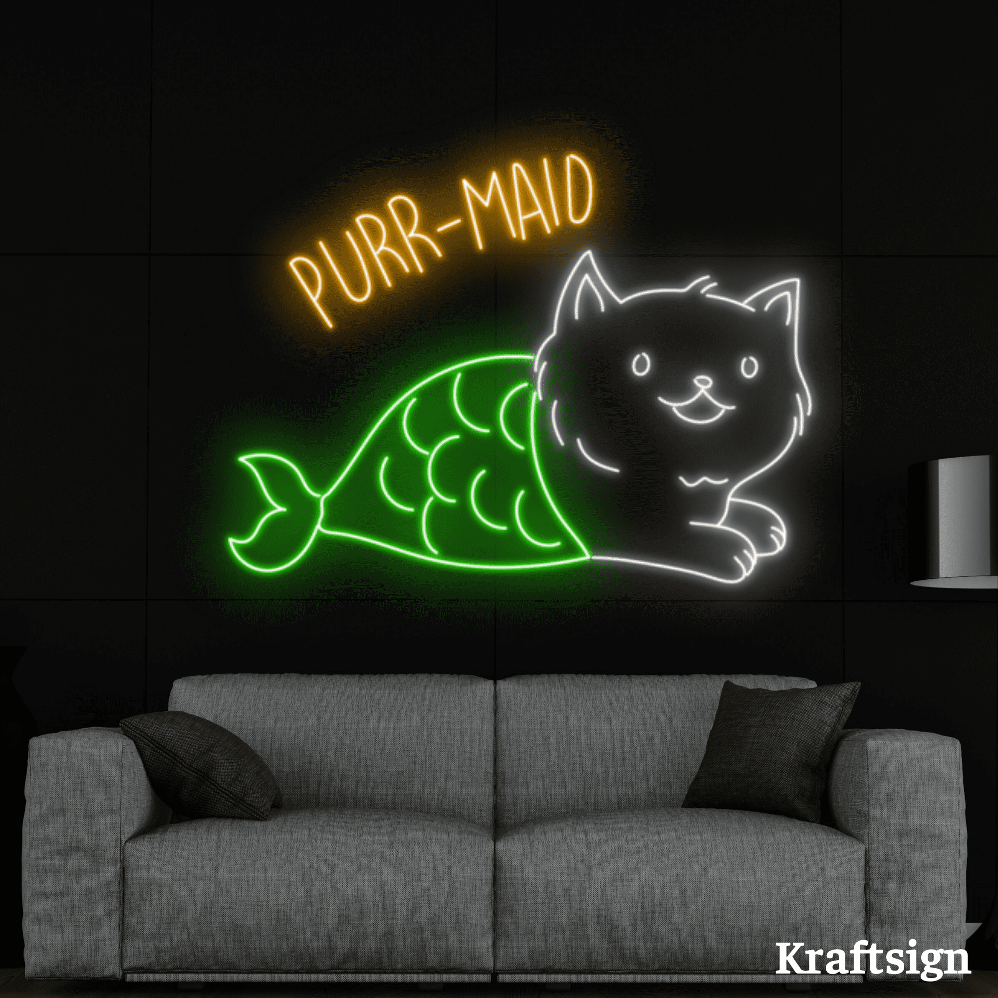 Craftnamesign Purr-Maid Neon Sign, Cat Mermaid LED Sign, Kid Room Decor ...