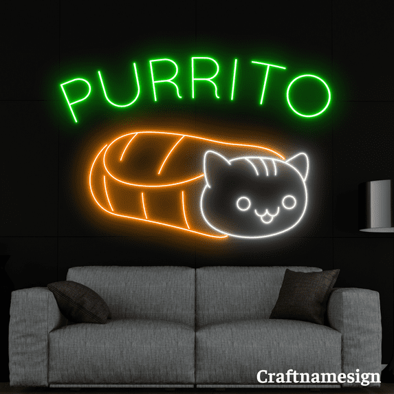 Craftnamesign Purrito Burrito With Cat Neon Sign for Mexican Food ...