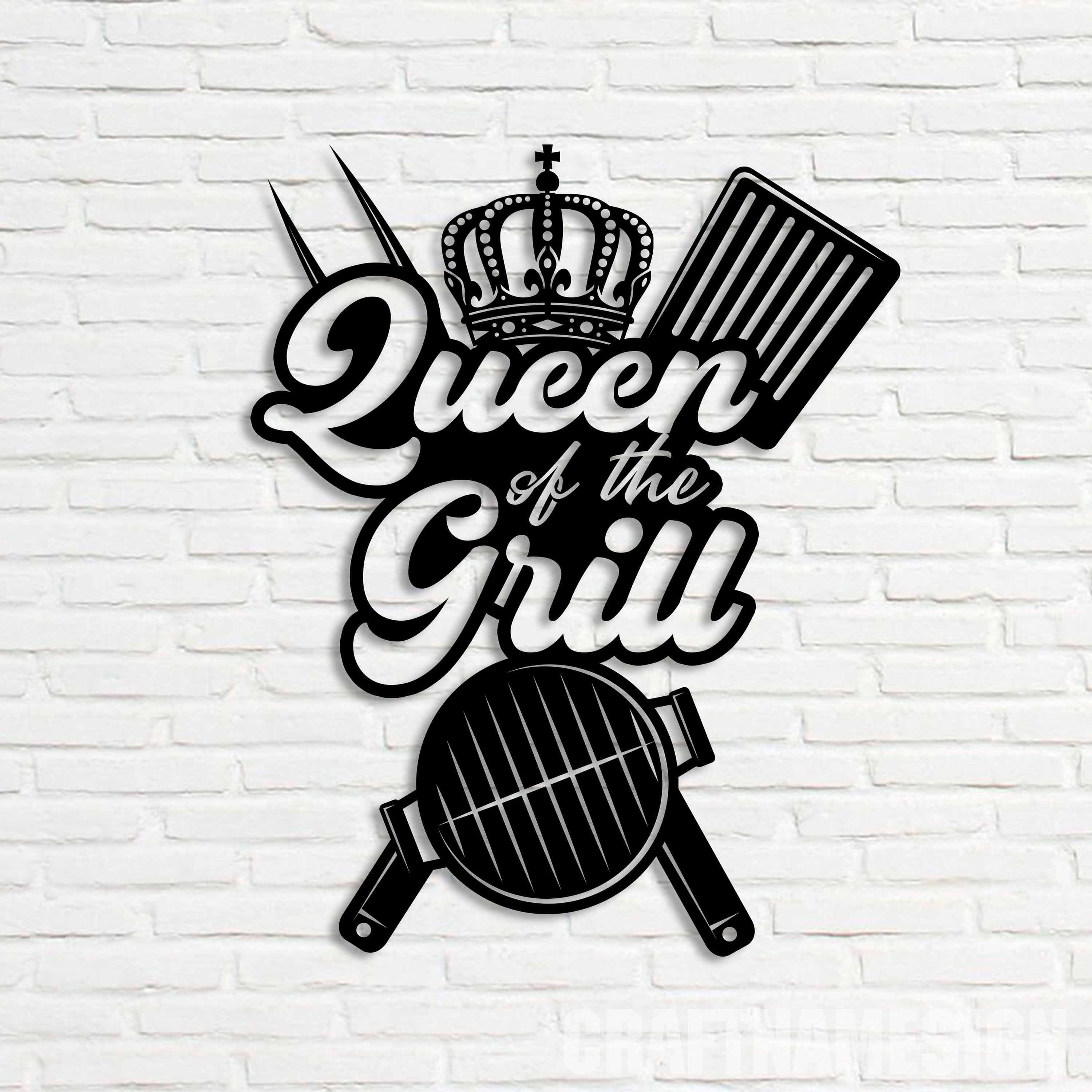 Craftnamesign Queen Of Grill Metal Wall Art LED Light, BBQ Metal Sign ...