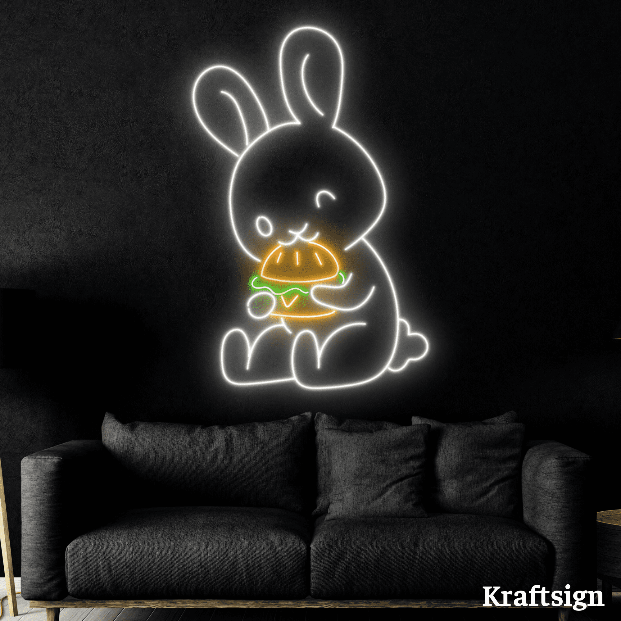 Craftnamesign Rabbit Burger Neon Sign, Burger Shop LED Sign, Rabbit ...