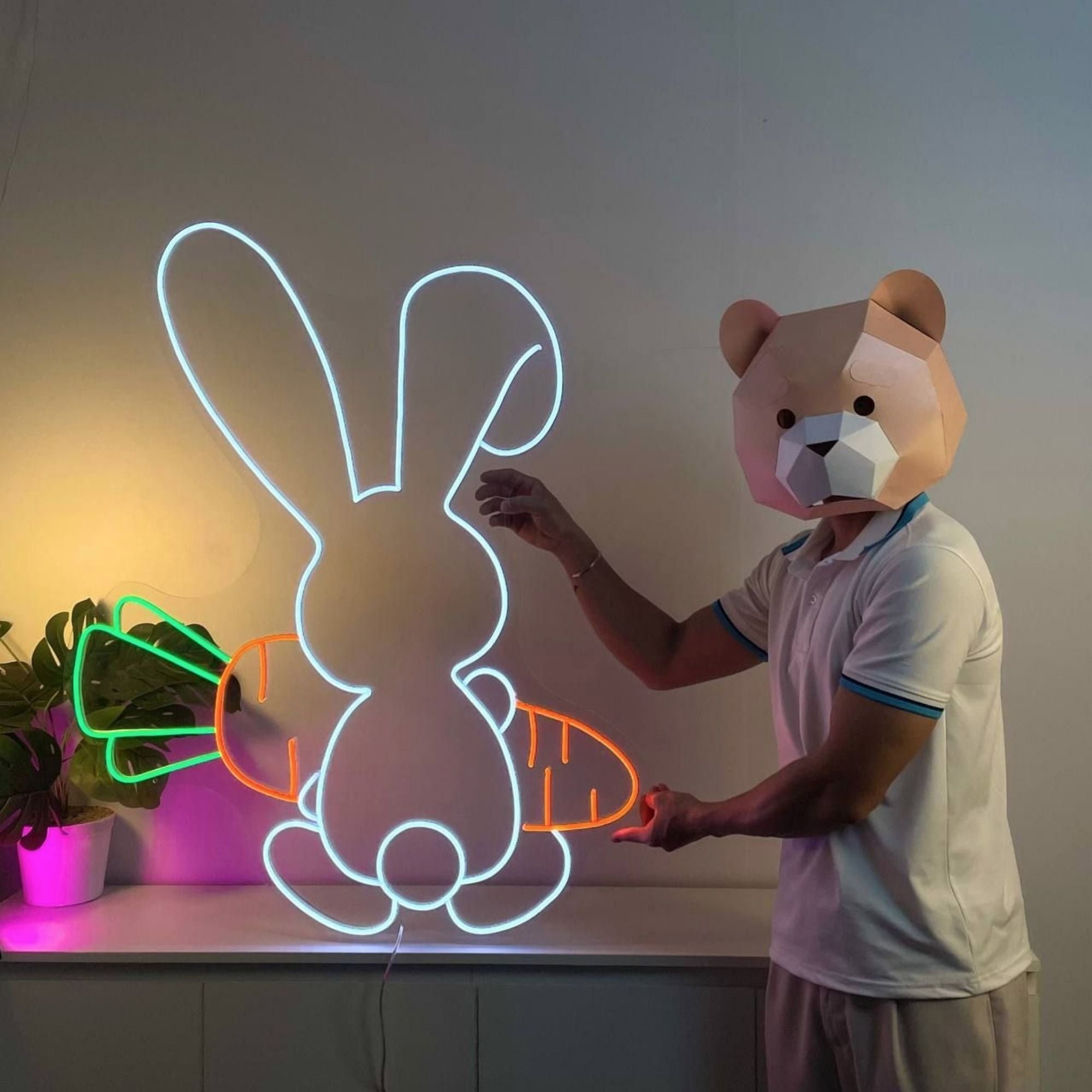 Craftnamesign Rabbit Carrot Neon Sign Wall Art, Bunny Led Light Signage ...