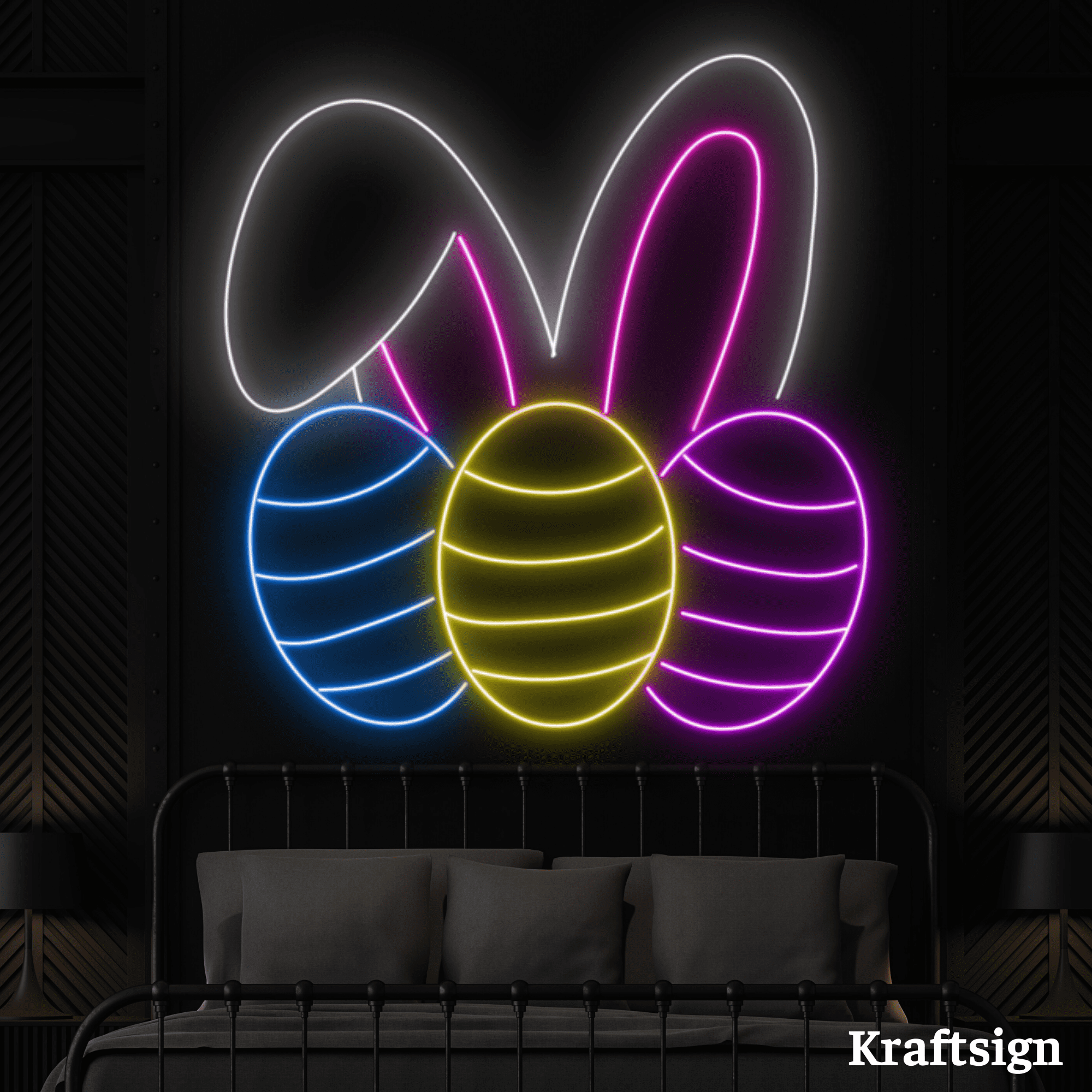 Craftnamesign Rabbit Ears Egg Neon Sign, Easter Day's Decor, Nursery ...