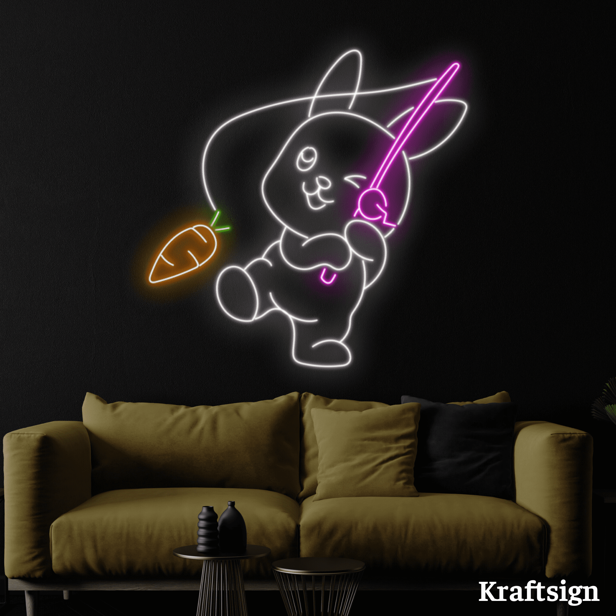 Craftnamesign Rabbit Fishing Carrot Neon Sign, Nursery Decor, Gift For ...