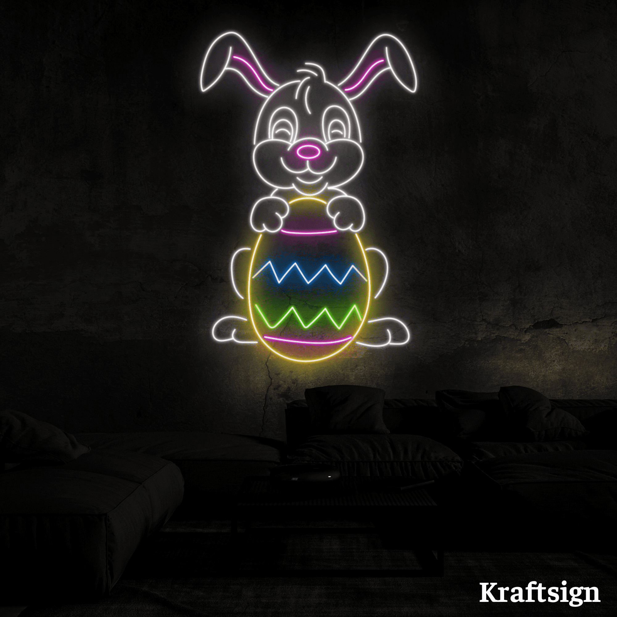 Craftnamesign Rabbit Hug Egg Neon Sign, Easter Day's Decor, Nursery ...