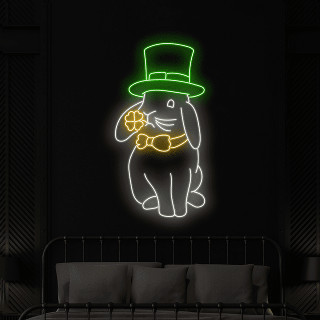Craftnamesign Rabbit Patrick Hat Neon Sign, Patrick Day Decor, Rabbit ...