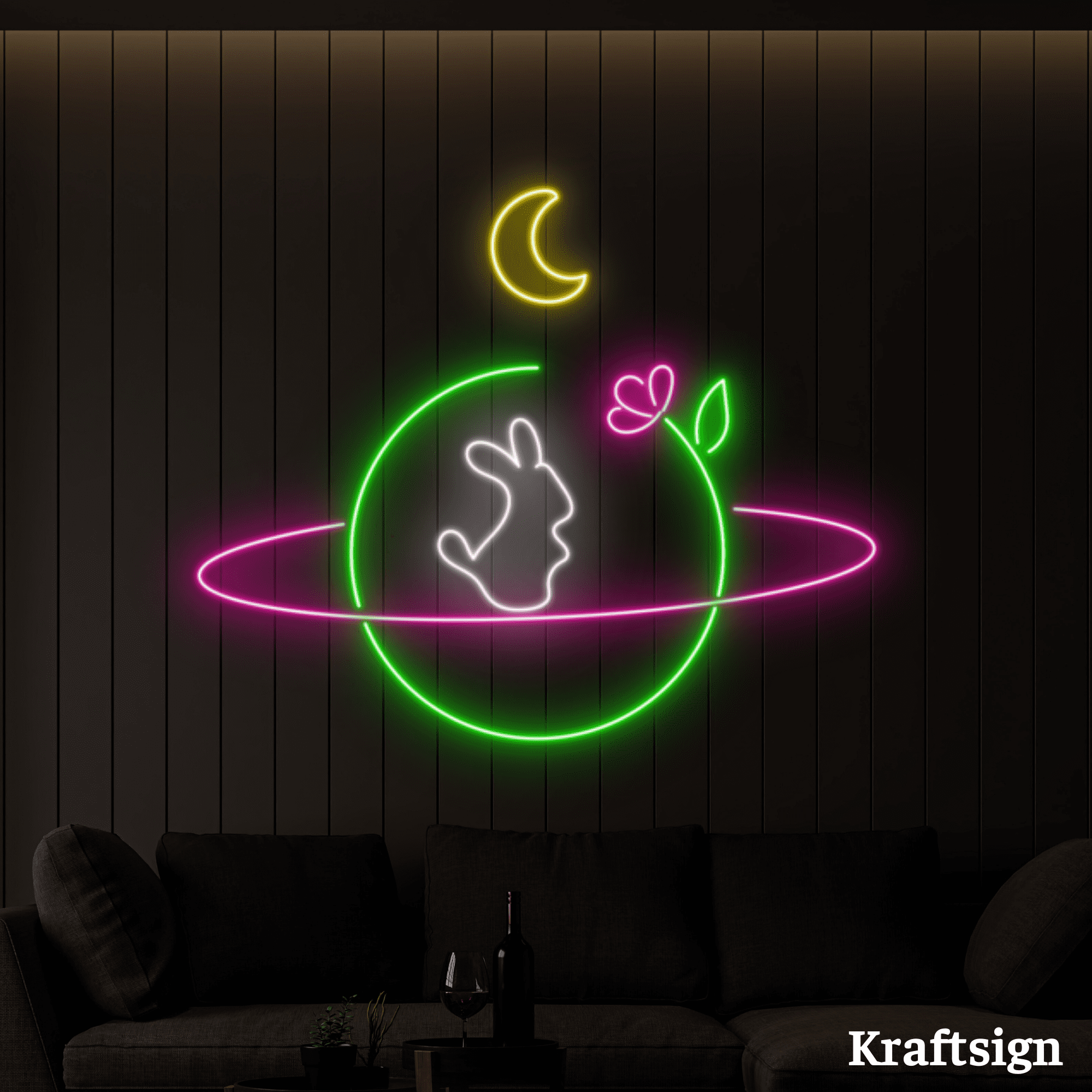Craftnamesign Rabbit Planet Neon Sign, Kid Room Decor, Rabbit Lover ...