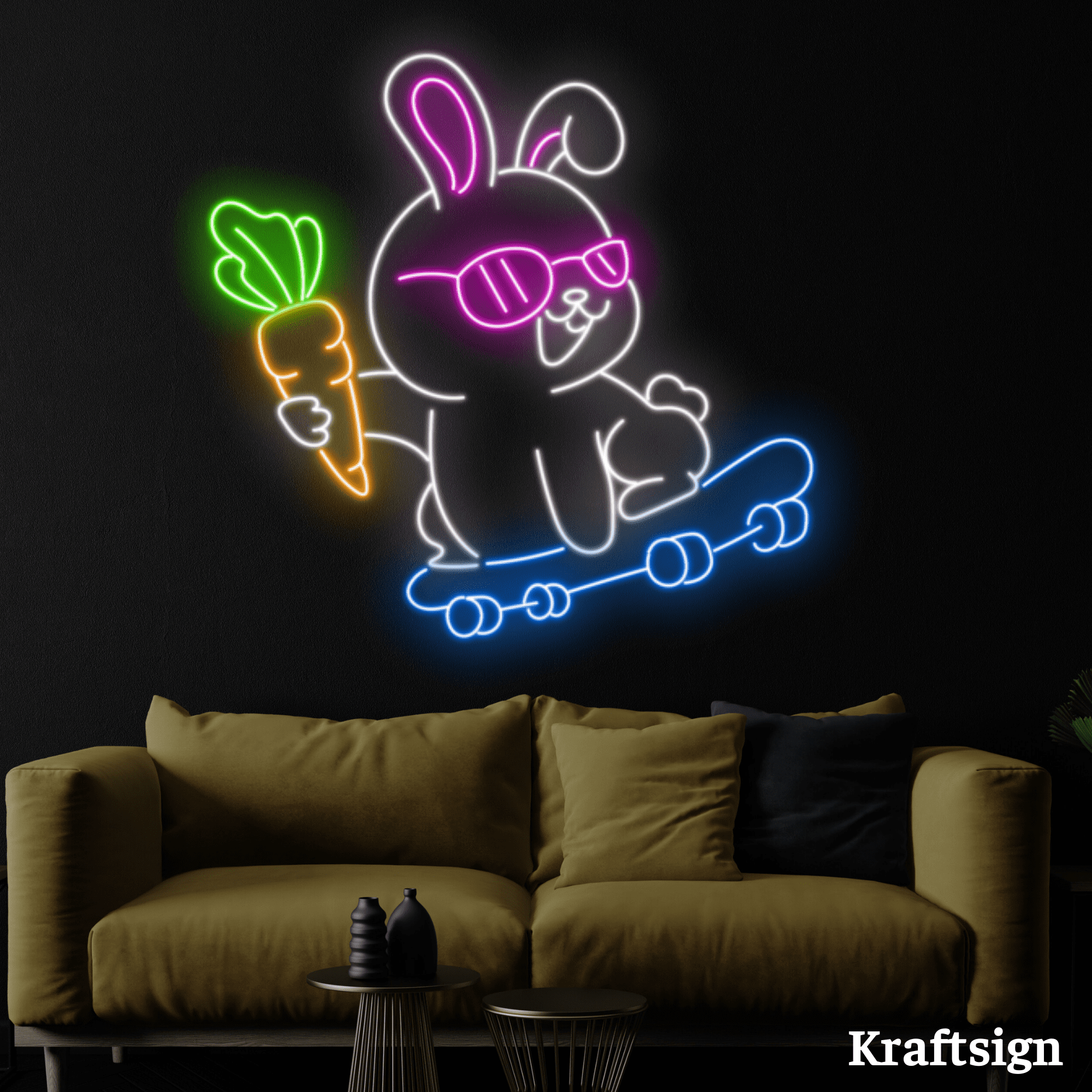 Craftnamesign Rabbit Skate Neon Sign, Kid Room Decor, Stake Shop Decor ...