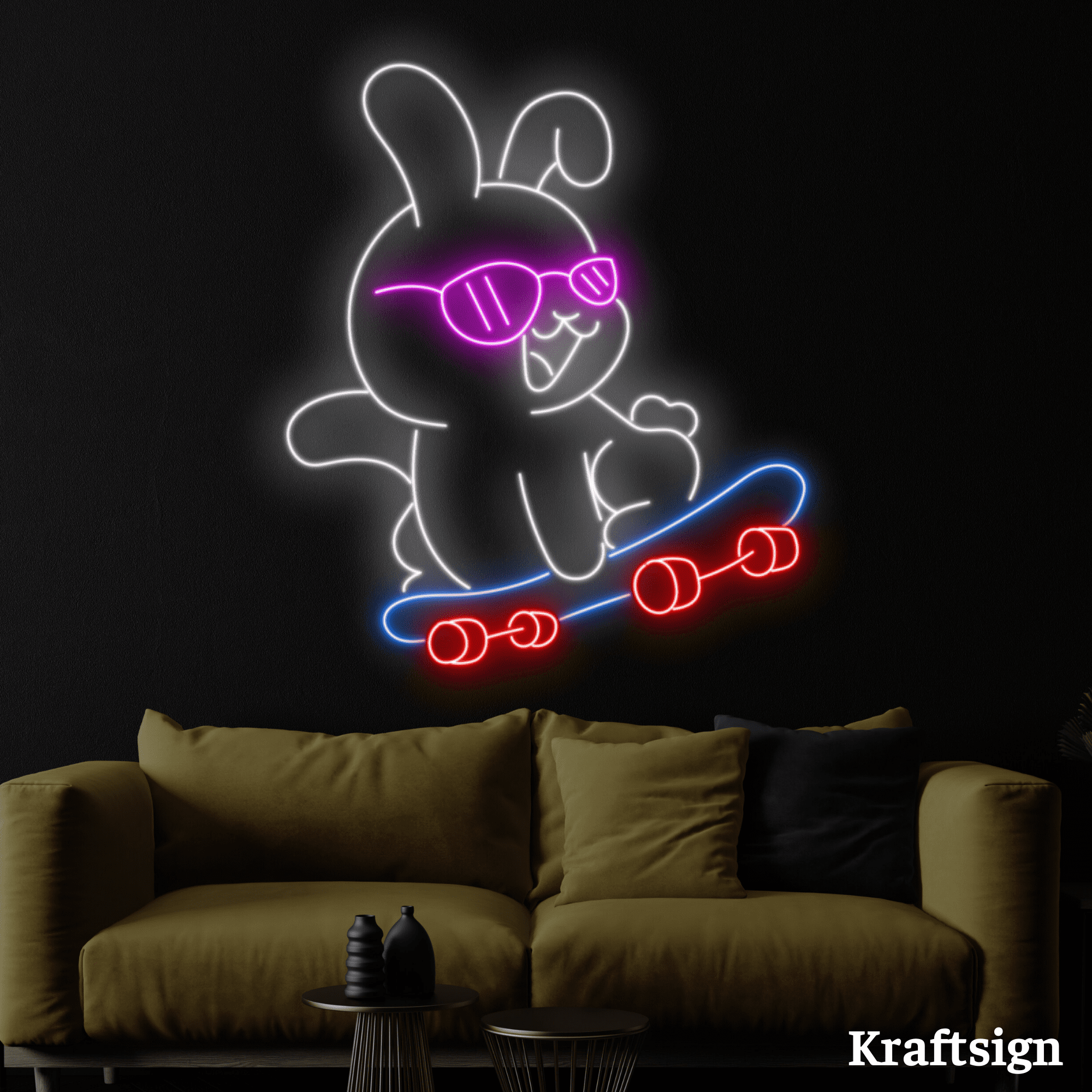 Craftnamesign Rabbit Skating Neon Sign, Skate Shop Decor, Rabbit Wall ...