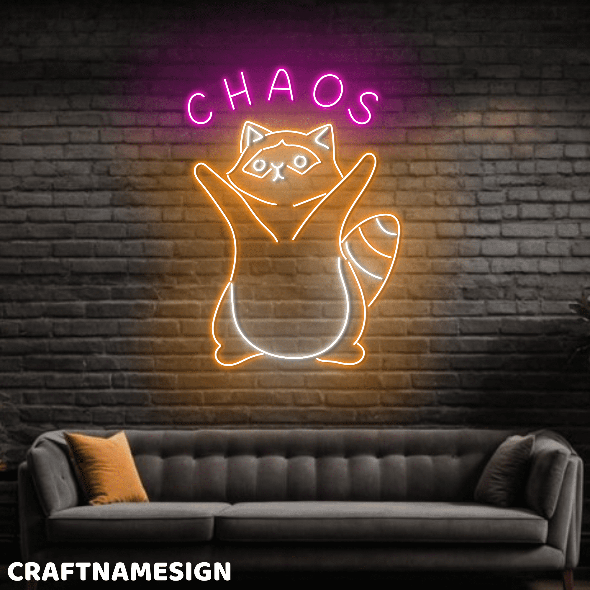 Craftnamesign Raccoon Chaos Neon Light, Animal LED For Bedroom Store ...