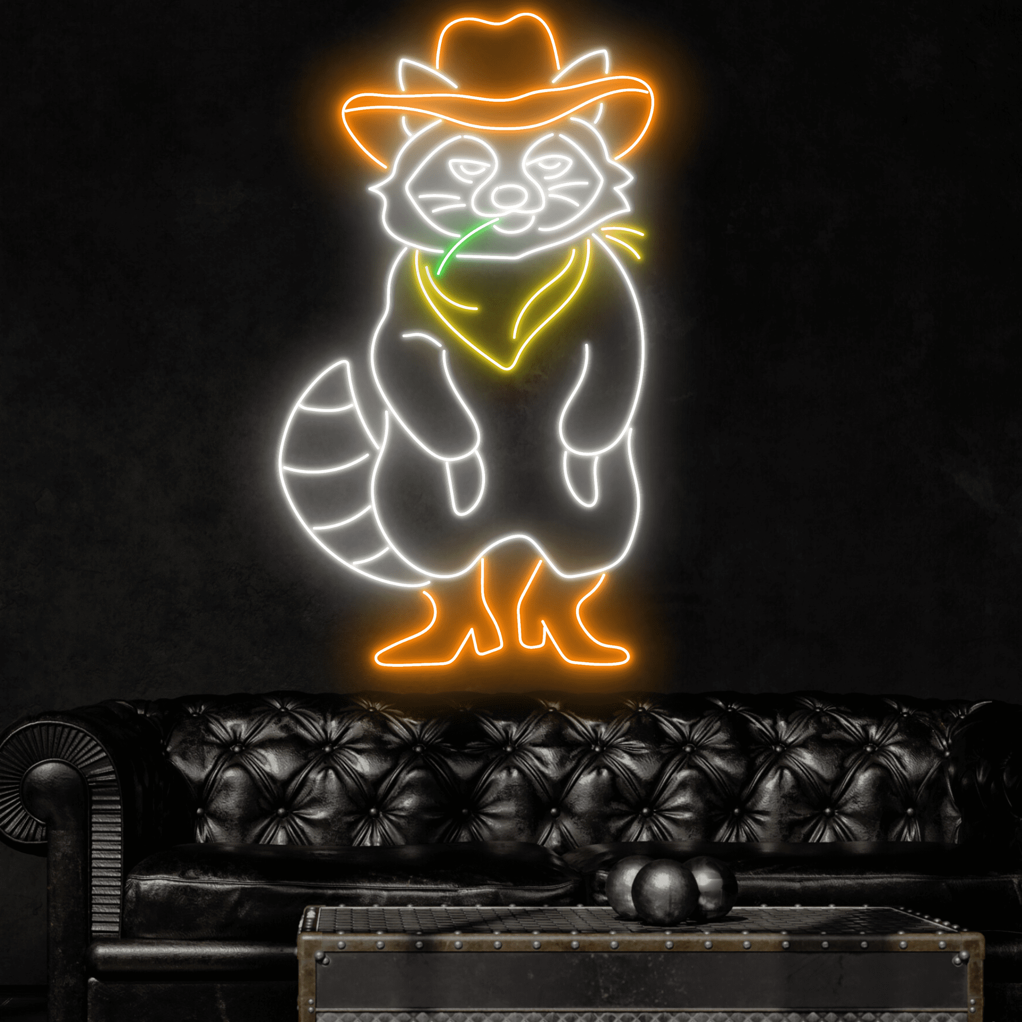 Craftnamesign Raccoon Cowboy Neon Sign, Raccoon Wall Art, Cowboy LED ...