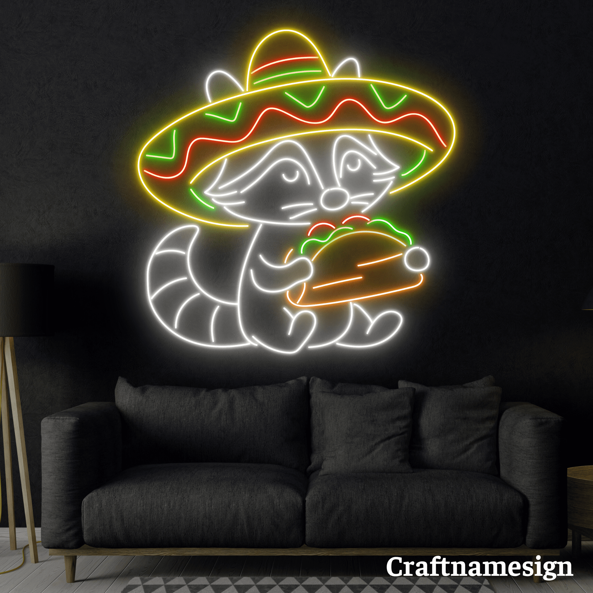 Craftnamesign Raccoon Hold Tacos Neon sign Mexican Food Restaurant Shop ...