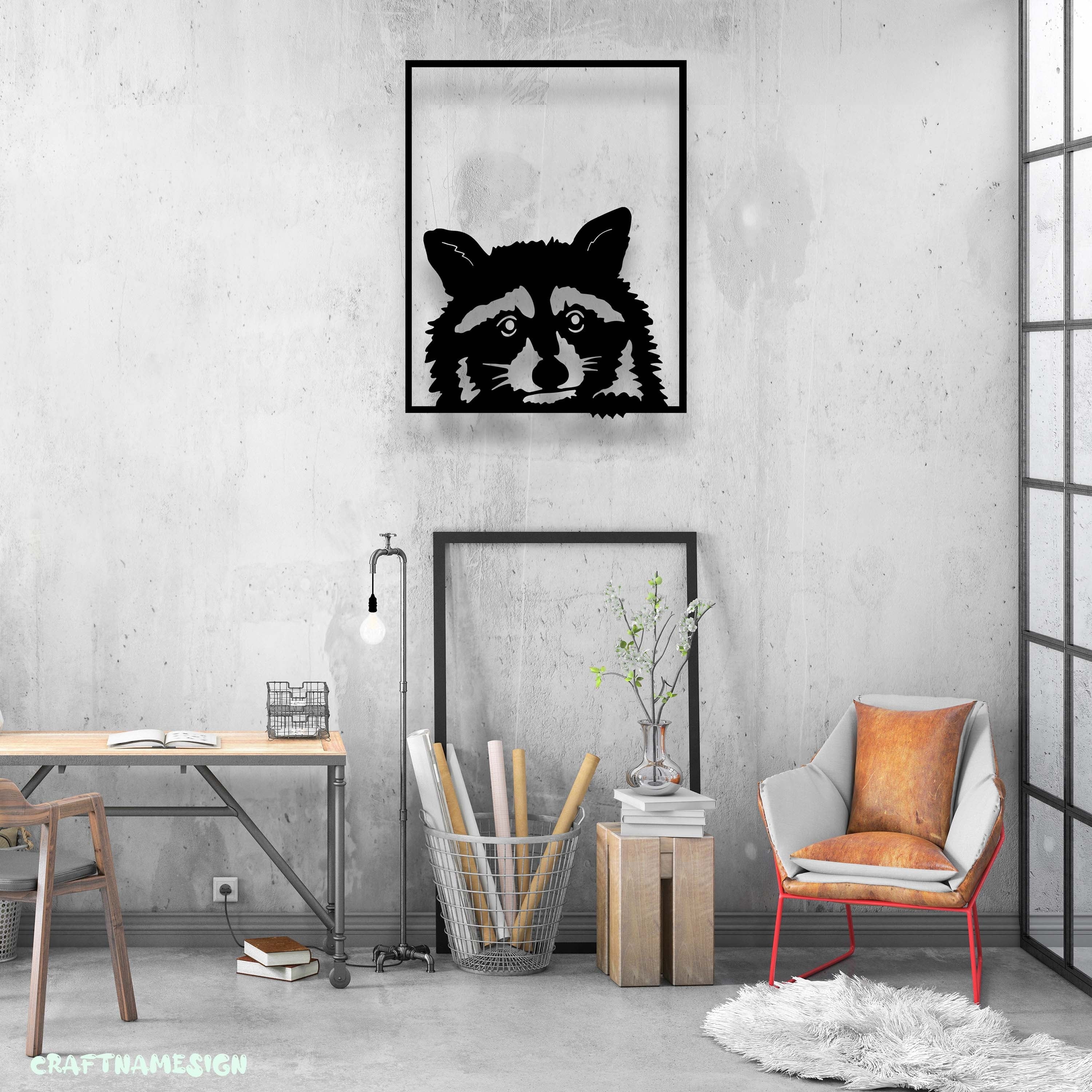 Craftnamesign Raccoon Metal Wall Art with LED Light, Raccoon Animal ...