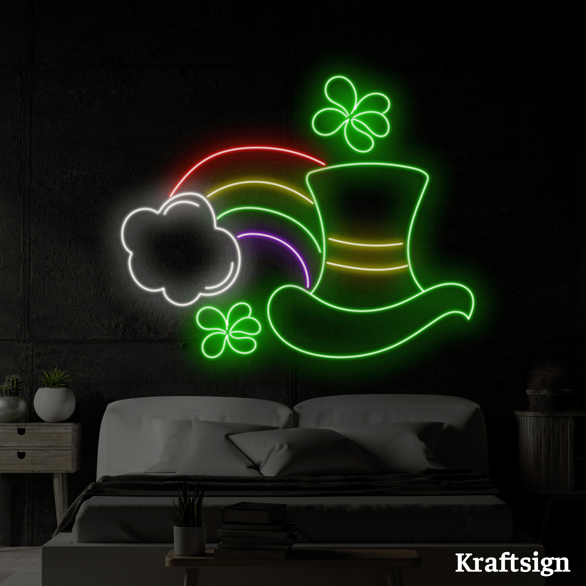Craftnamesign Rainbow Patrick Hat LED Neon Signs, St. Patrick’s Day ...