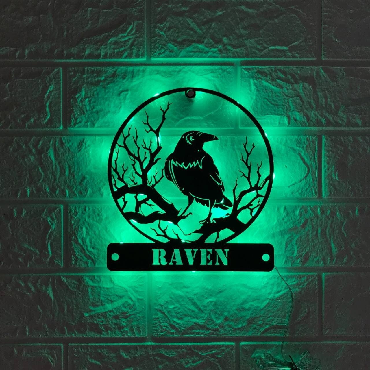 Craftnamesign Raven Metal Wall Art with LED Light, Crow Moon Sign Home ...