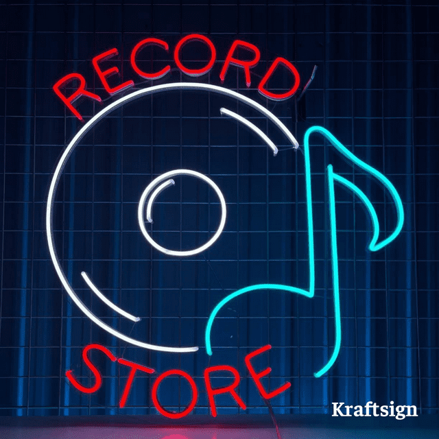 Craftnamesign Record Store Neon Sign, Music Note Decor, Music Studio ...