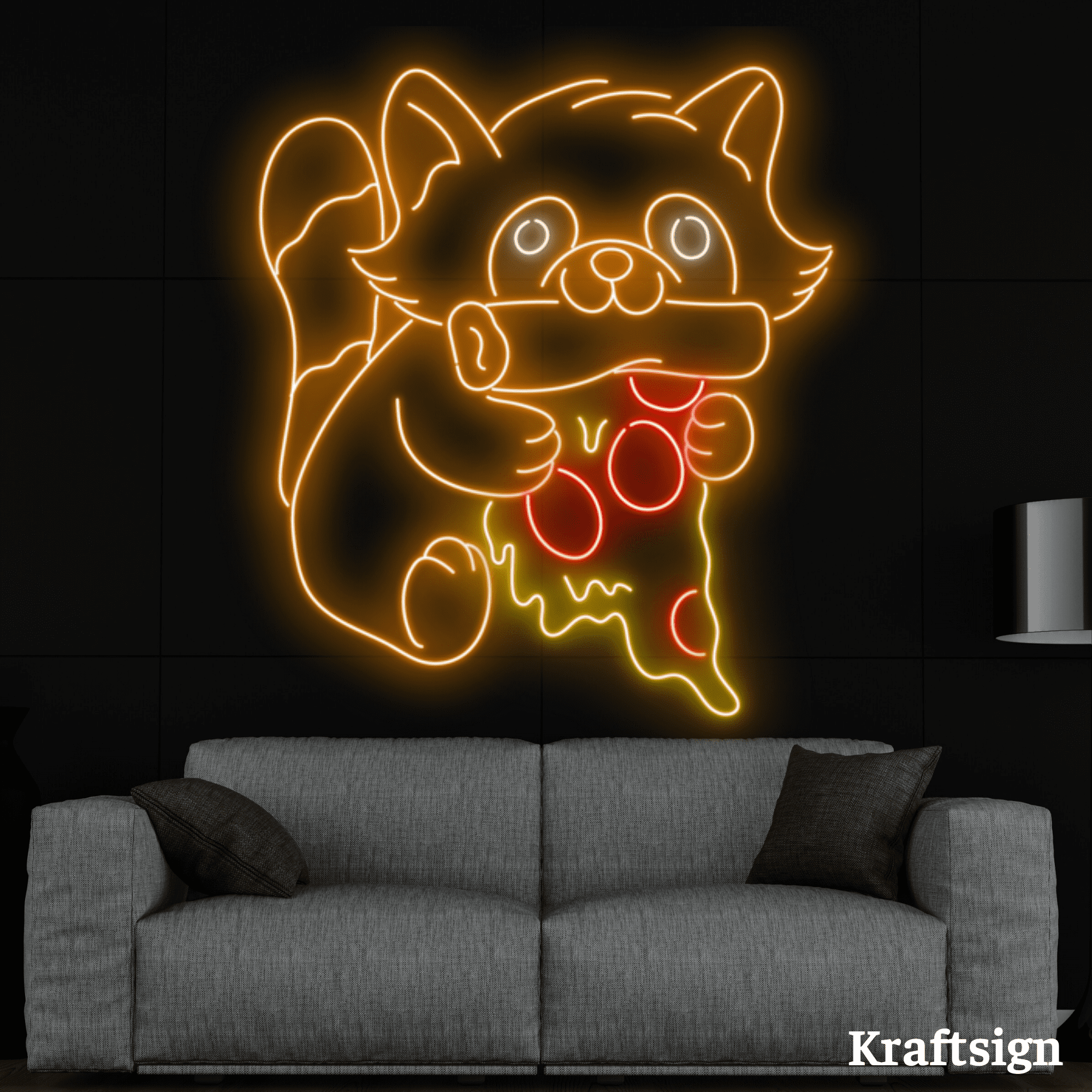 Craftnamesign Red Panda Eat Pizza LED Neon Sign, Pizza Restaurant Decor ...