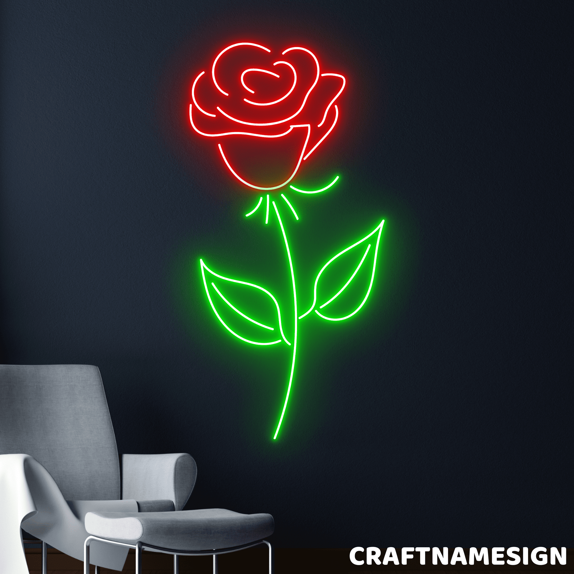 Craftnamesign Red Rose Neon Sign, Florist Shop Wall Art, Bar Pub Wall ...