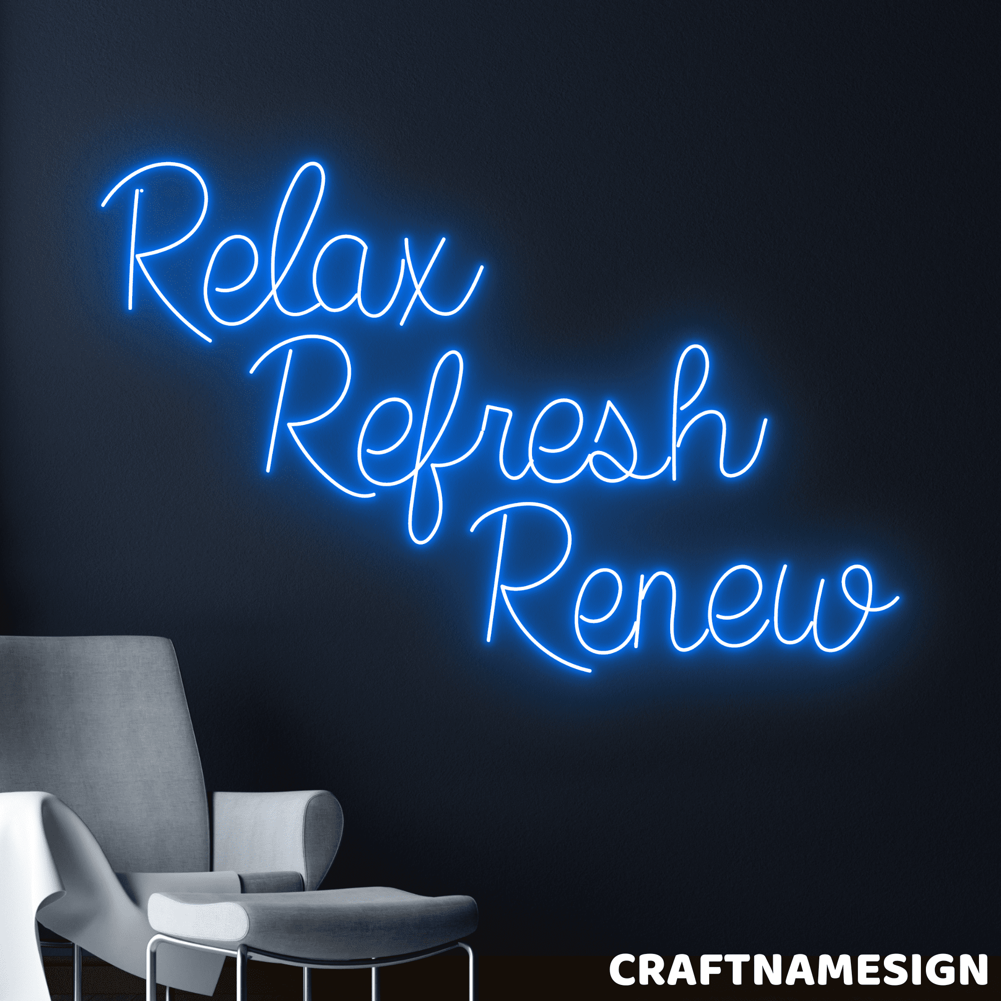 Craftnamesign Relax Refresh Renew Neon Sign, Bedroom Wall Art, Living ...