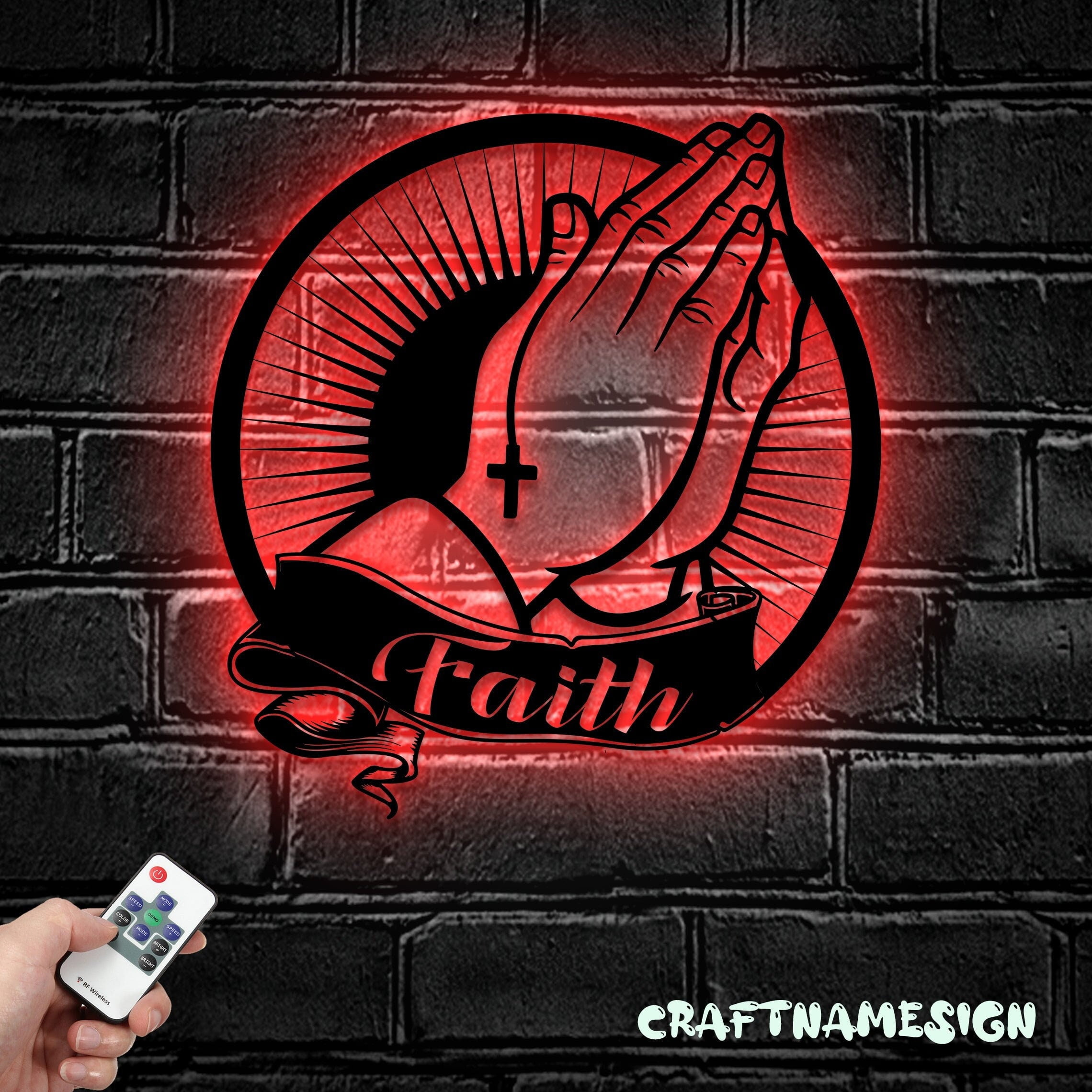 Craftnamesign Religious Praying Hands Faith Metal Wall Art LED Light ...