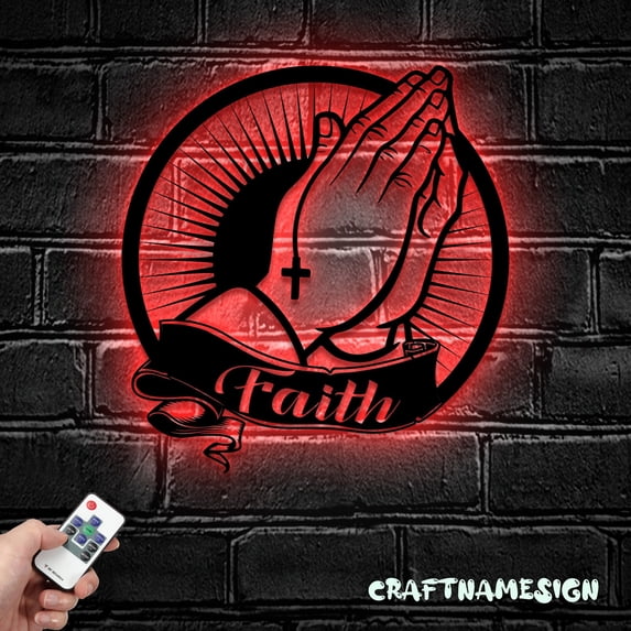 Craftnamesign Religious Praying Hands Faith Metal Wall Art LED Light ...