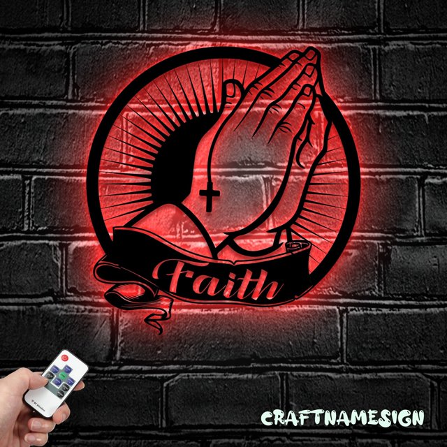 Craftnamesign Religious Praying Hands Faith Metal Wall Art LED Light ...