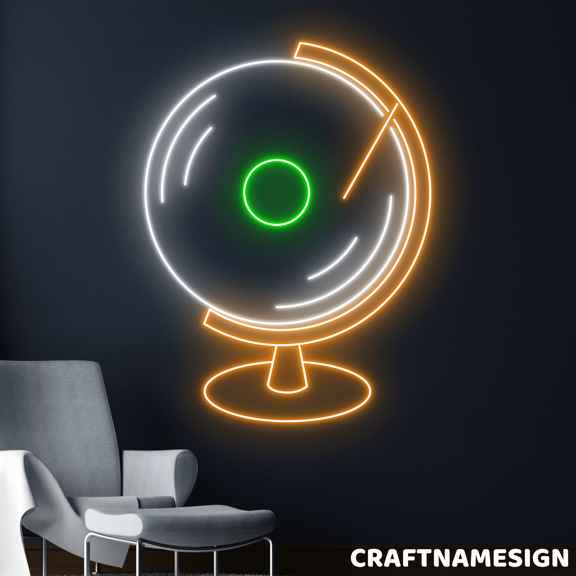 Craftnamesign Retro Record Player Globe Neon Sign, Music Club Wall Art ...