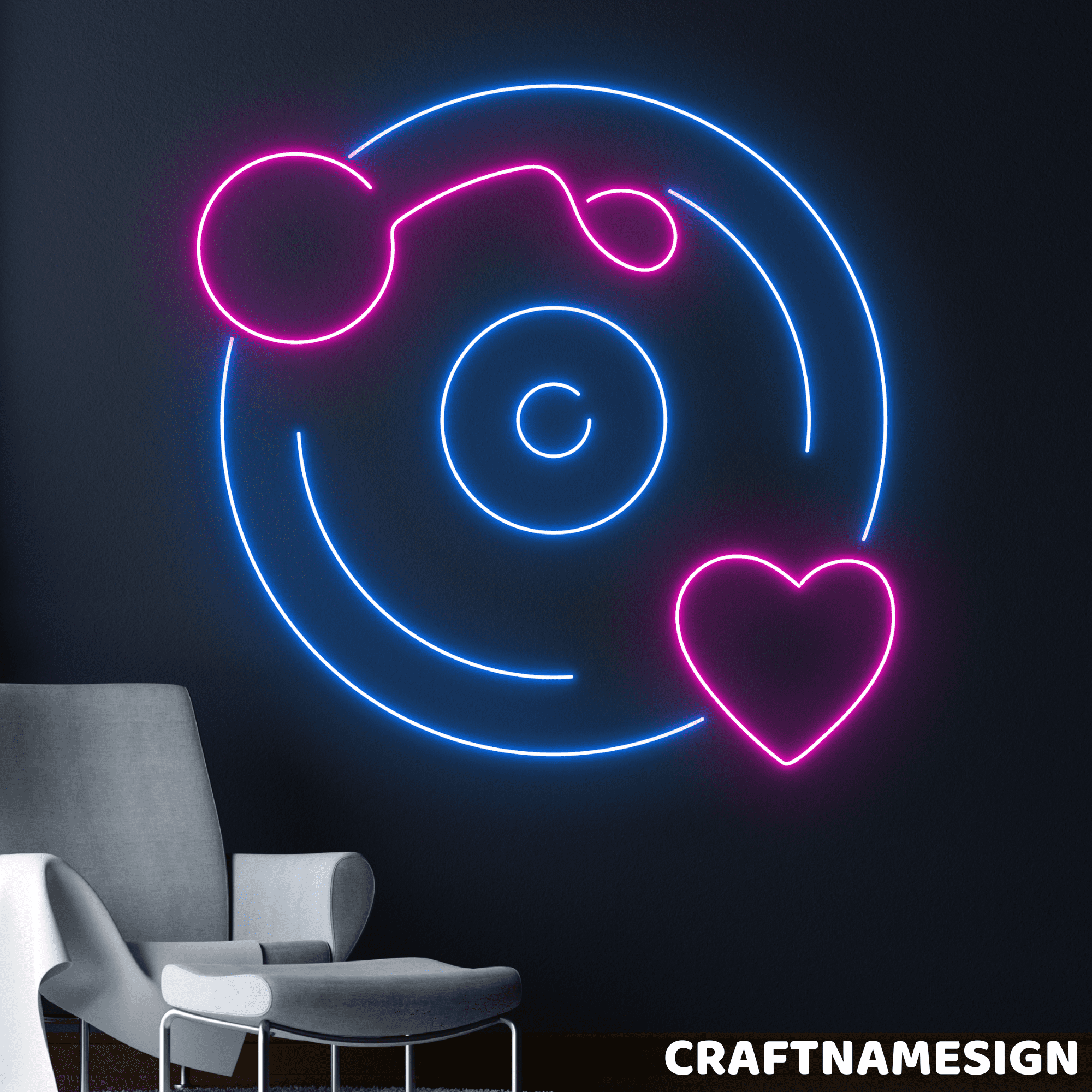 Craftnamesign Retro Record Player Led Sign, Music Studio Decor, Heart ...