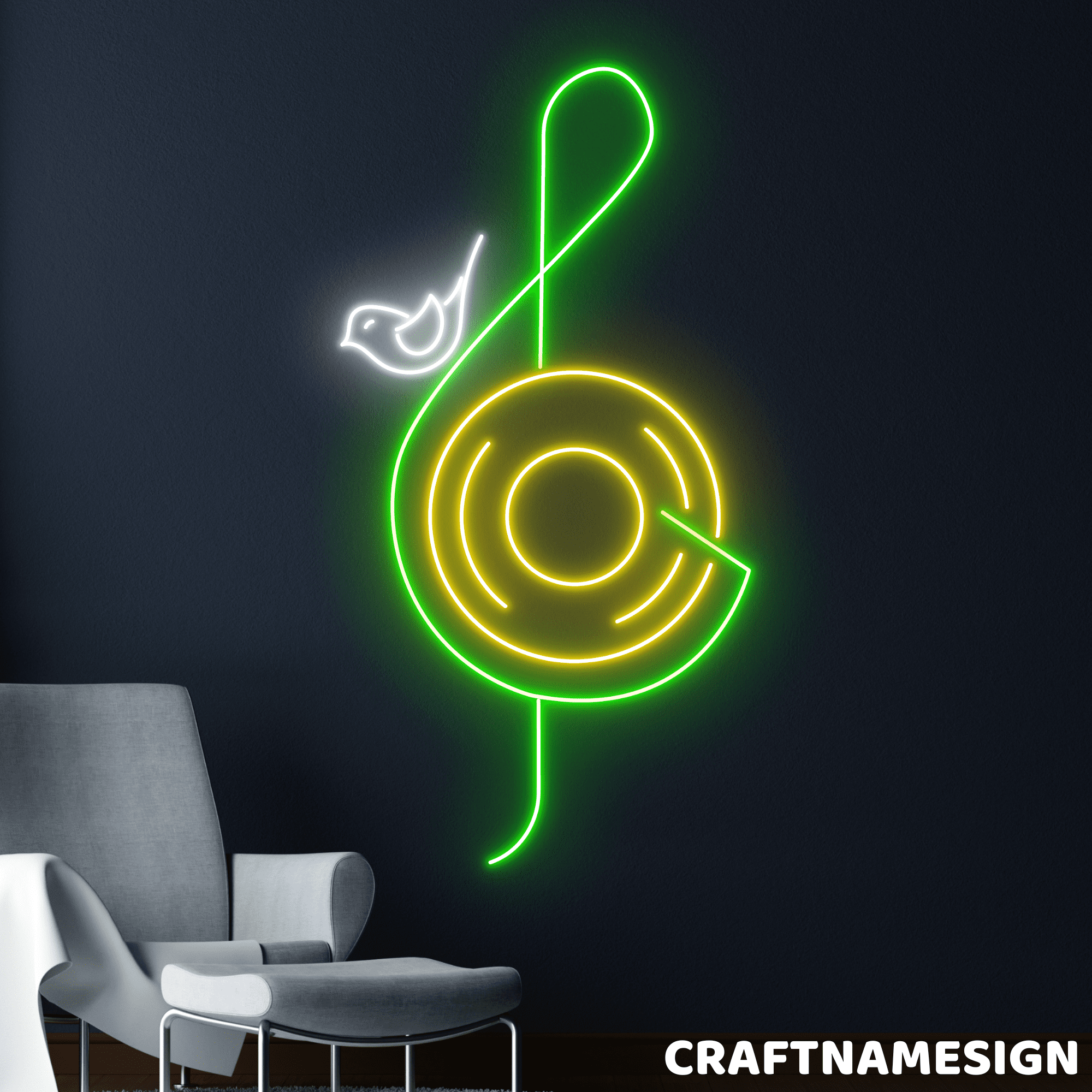 Craftnamesign Retro Record Player Neon Sign, Music Note Led Sign, Music ...