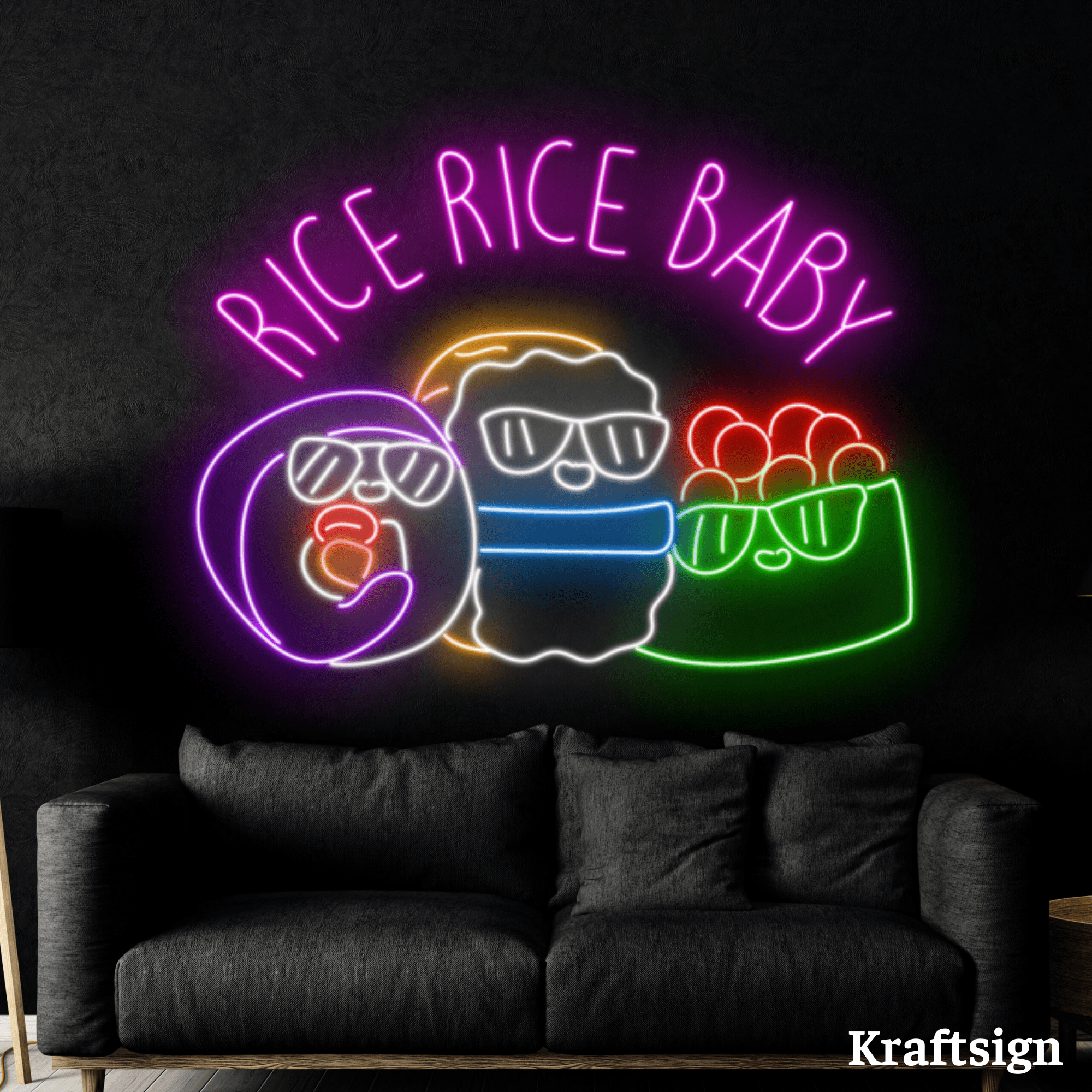 Craftnamesign Rice Rice Baby Neon Sign, Sushi Restaurant Decor, Sushi ...