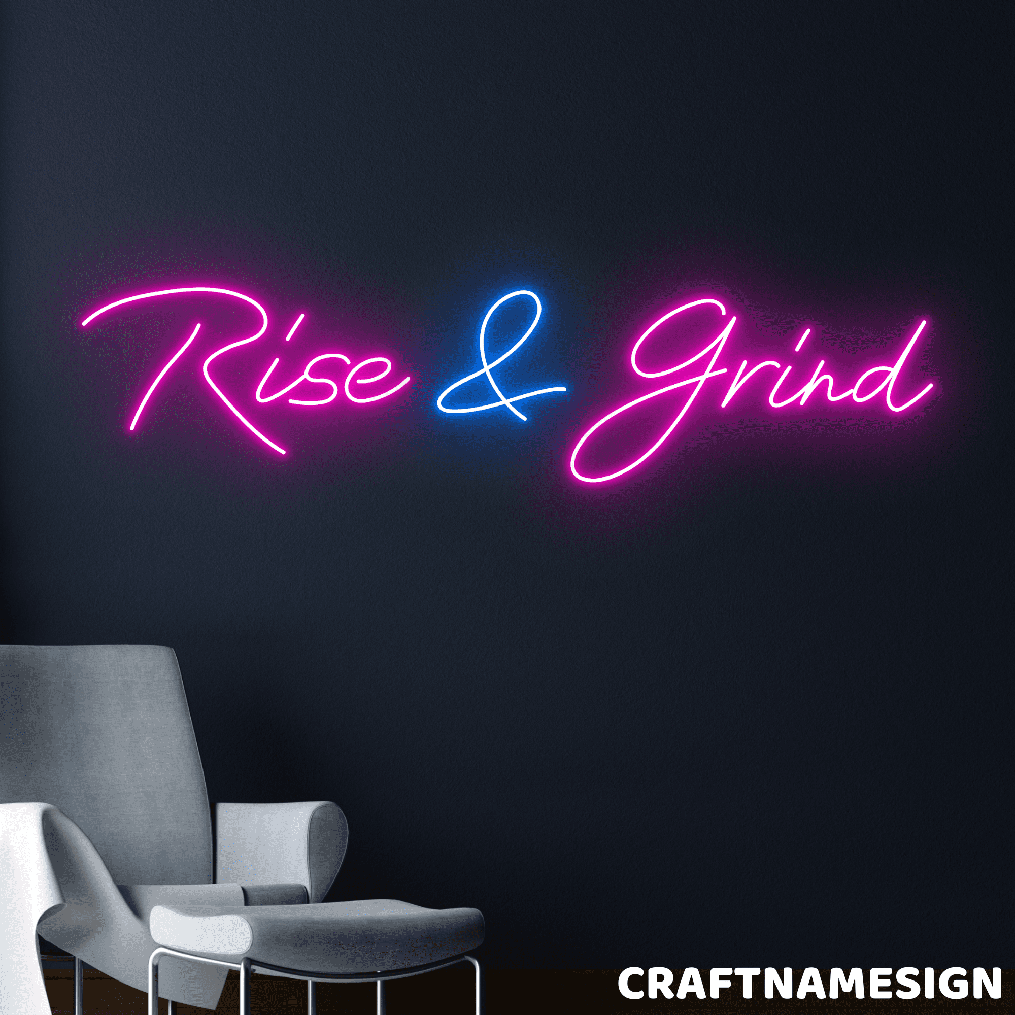 Craftnamesign Rise & Grind Neon Sign, Bedroom Wall Decor, Motivational ...